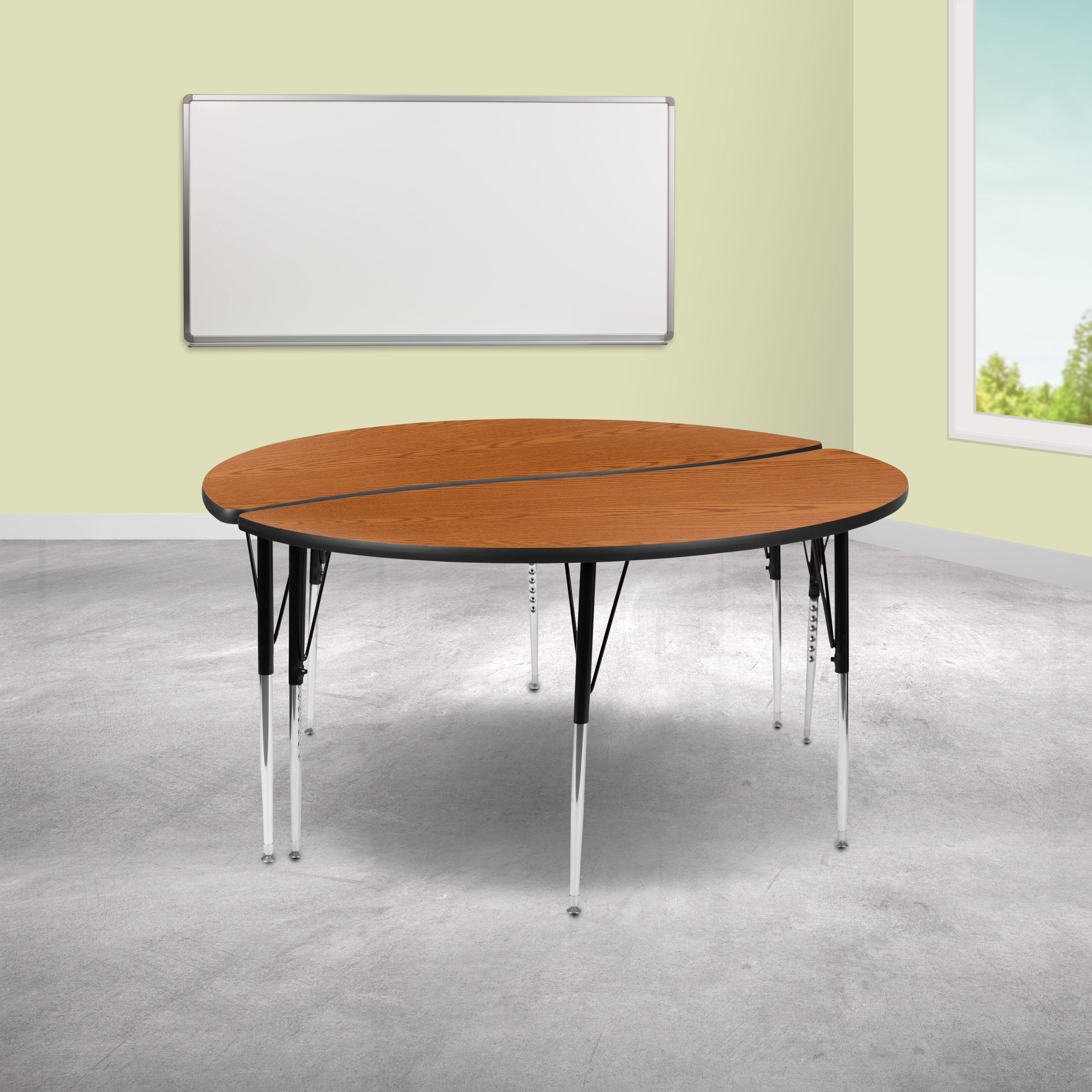 Emma + Oliver 2 Piece 60" Circle Wave Collaborative Oak Adjustable ...