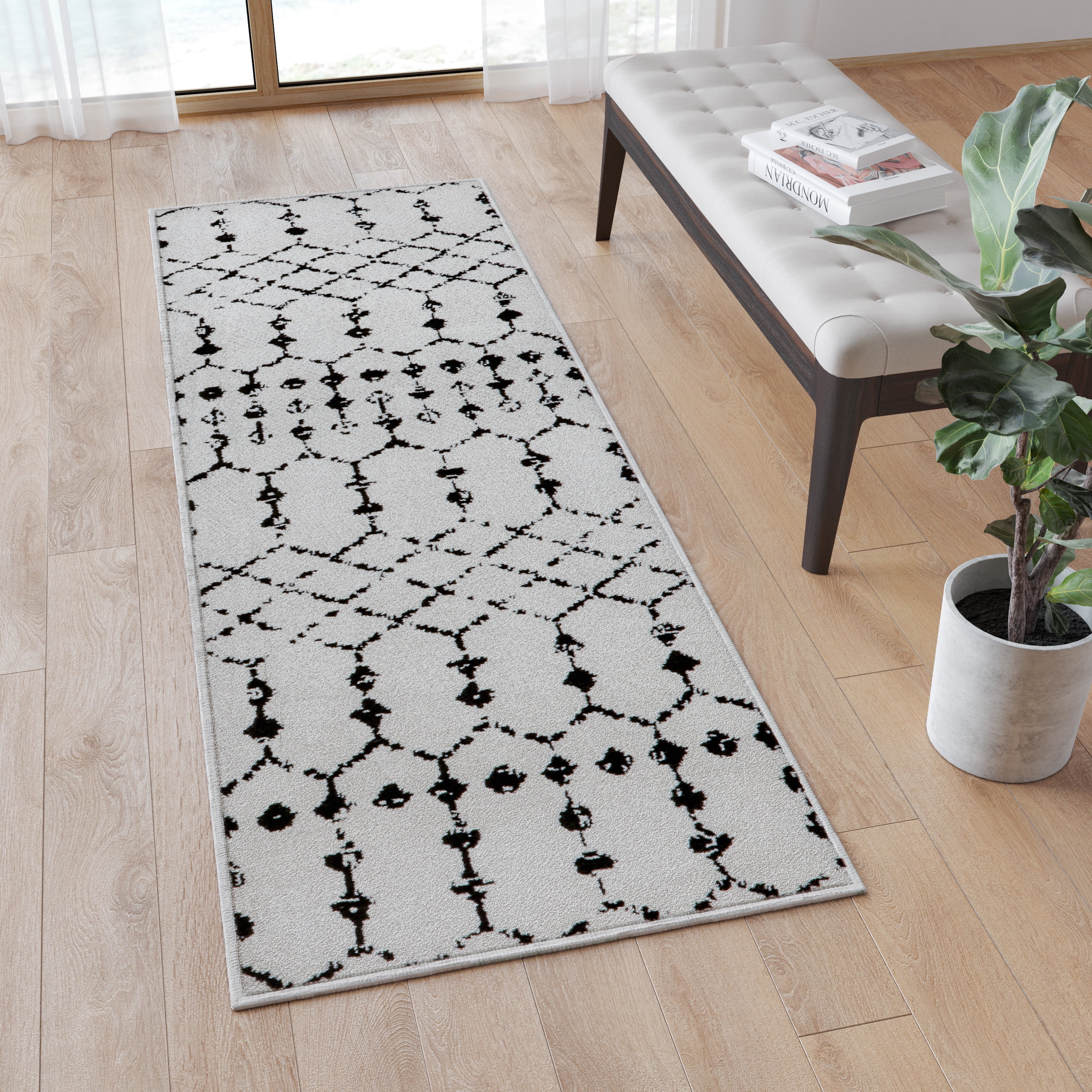 Emma + Oliver 2' x 6' Ivory and Black Geometric Style Modern Bohemian ...
