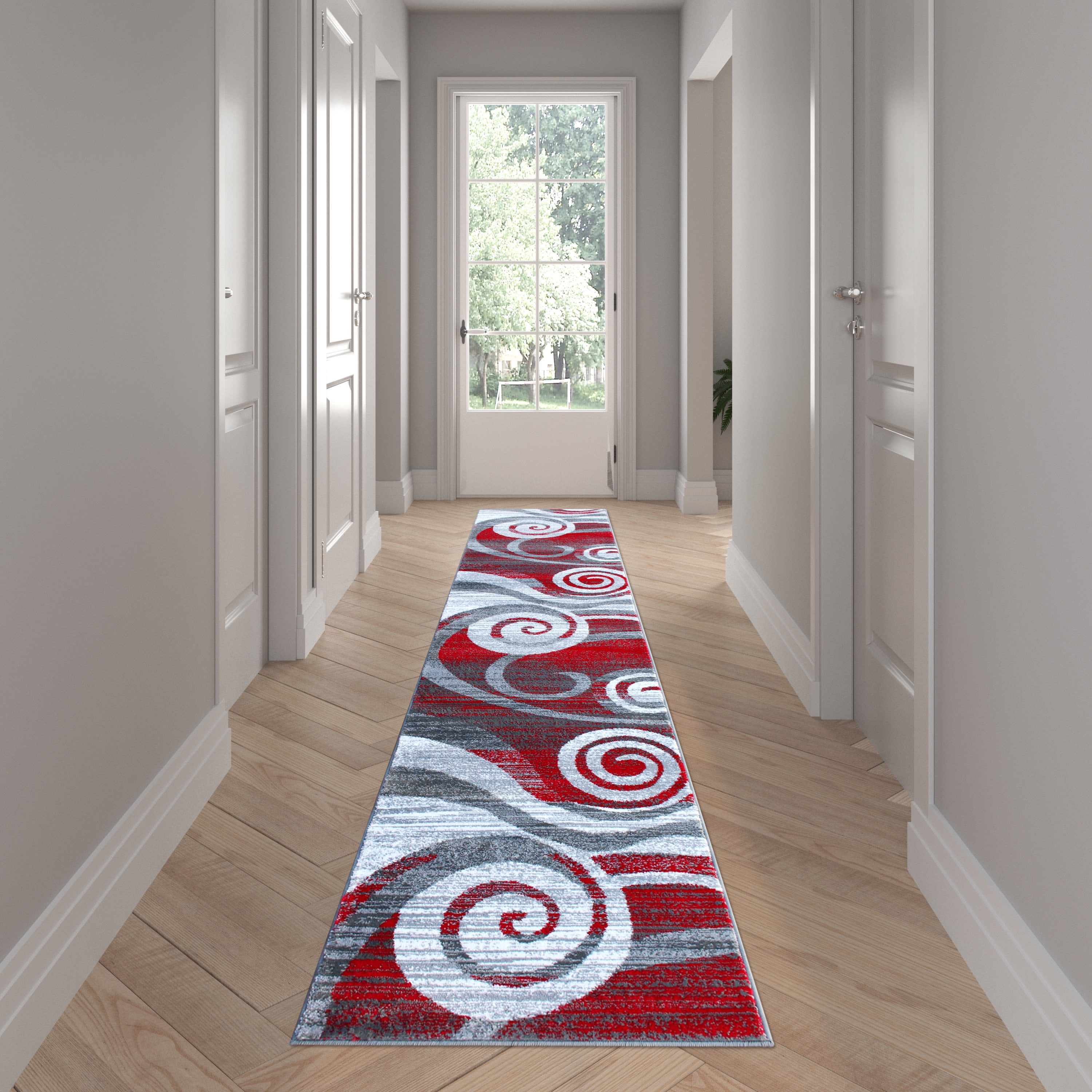 Emma + Oliver 2'x11' Contemporary Swirl Plush Pile Accent Rug with ...