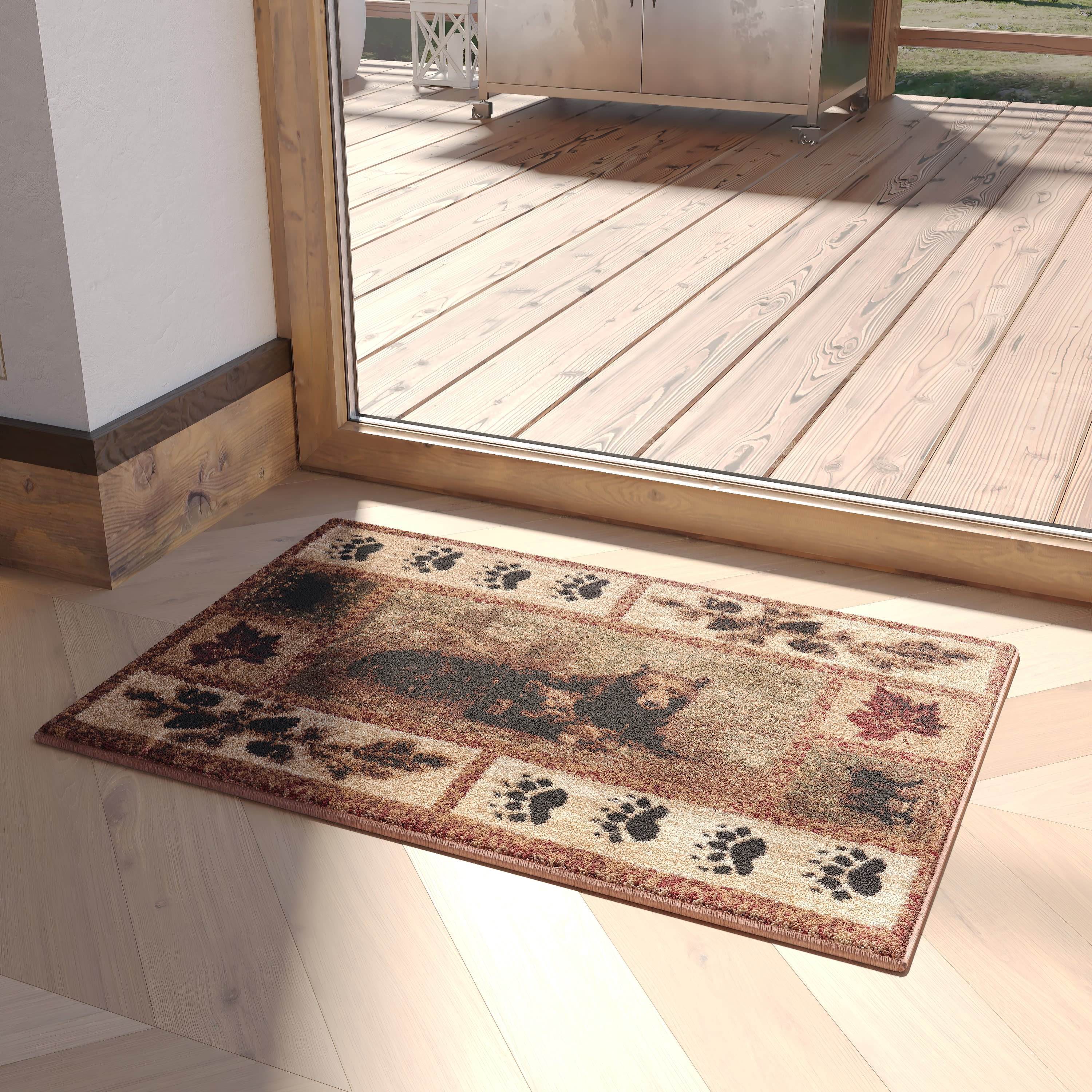 Emma + Oliver 2'x3' Accent Rug with Mother Brown Bear and 2 Cubs Nature ...