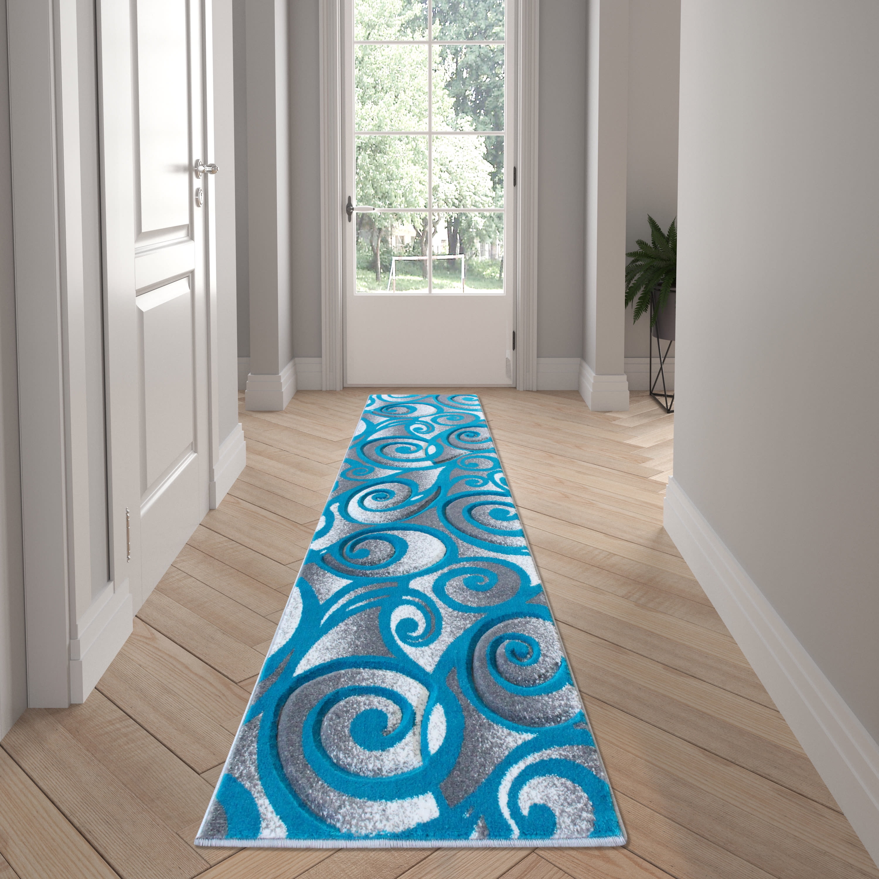 Emma + Oliver 2'x7' Olefin Accent Rug with Modern Swirl Sculpted Design ...