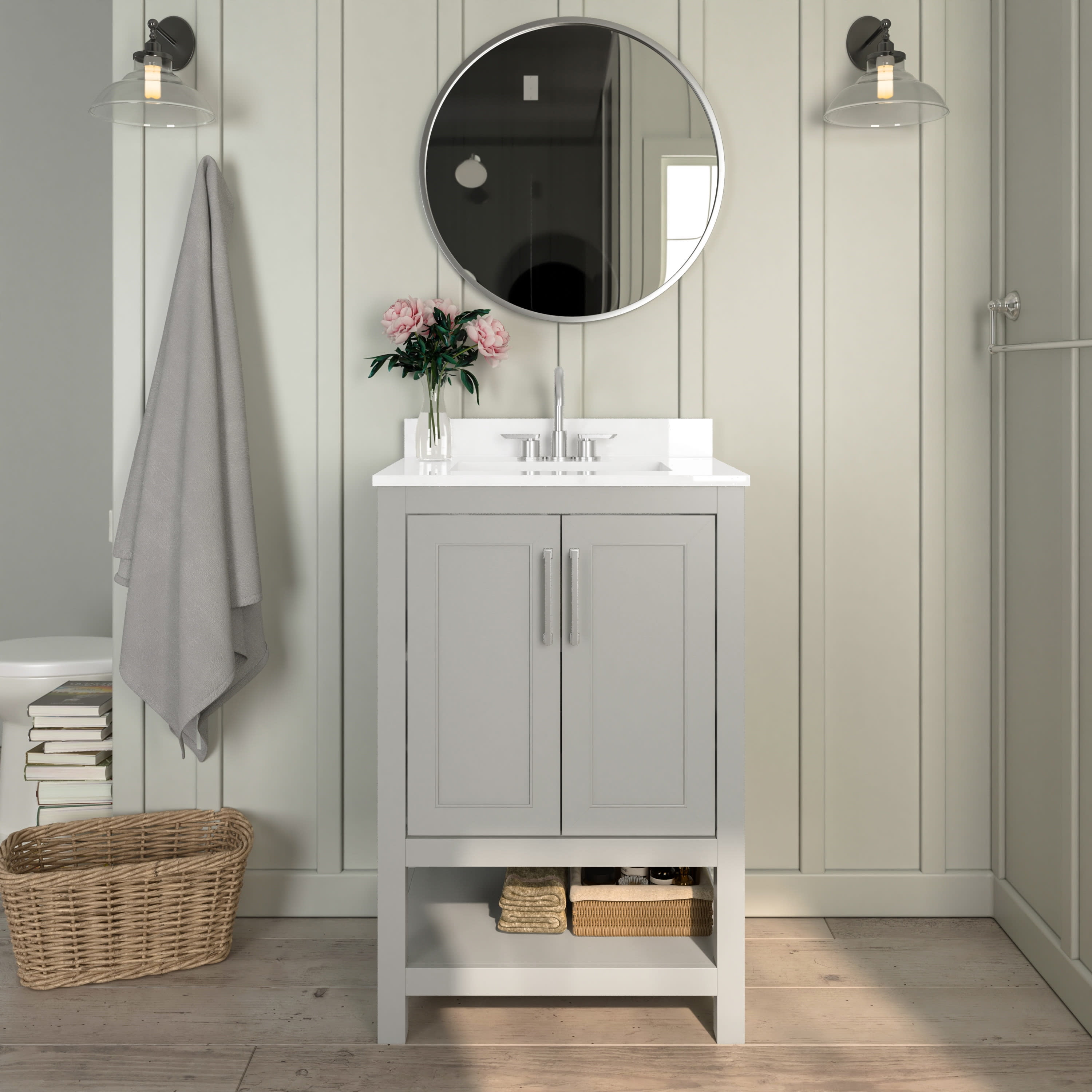 Emma + Oliver 24 Inch Bathroom Vanity, Single Sink Cabinet with 2 Soft ...