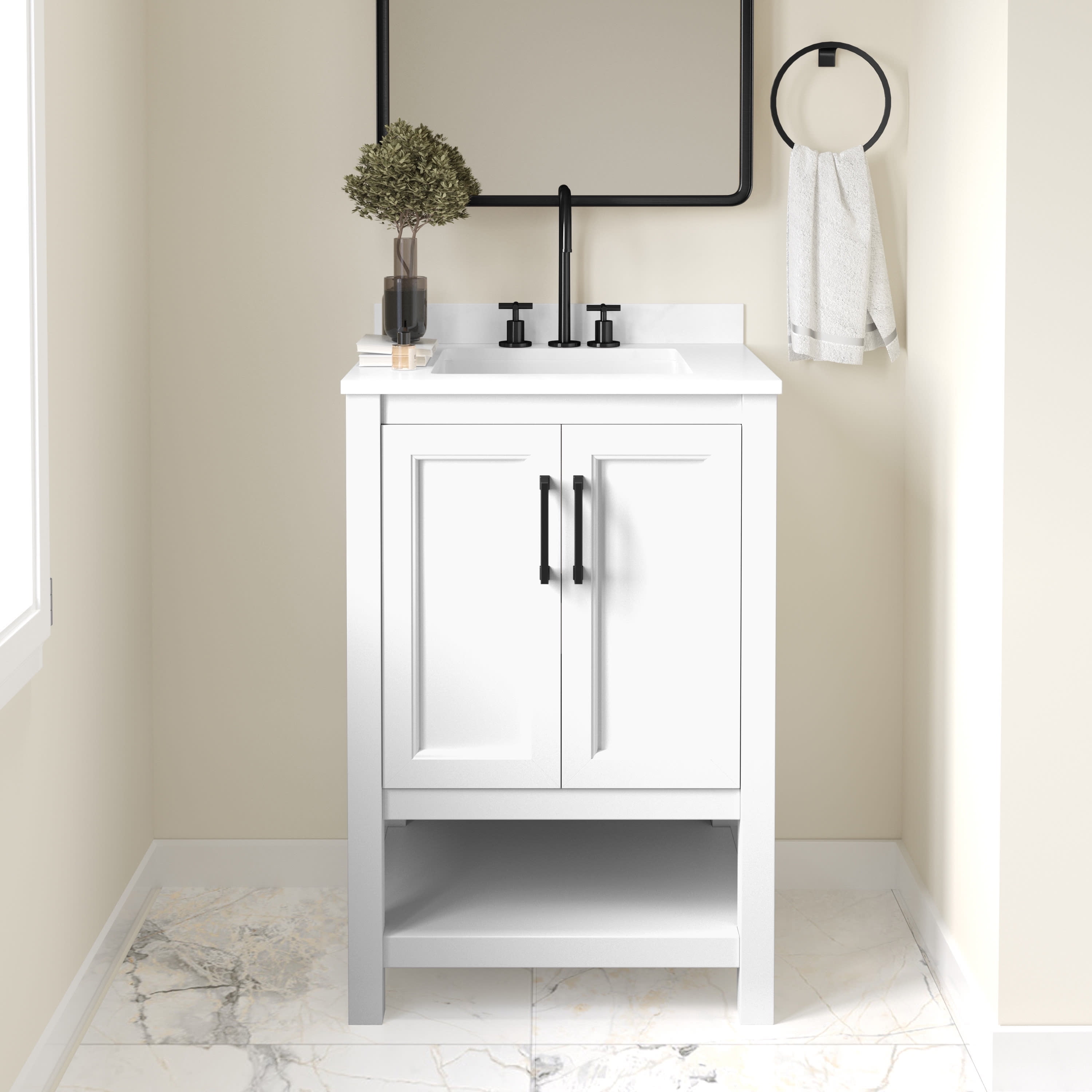 Emma + Oliver 24 Inch Bathroom Vanity, Single Sink Cabinet with 2 Soft ...