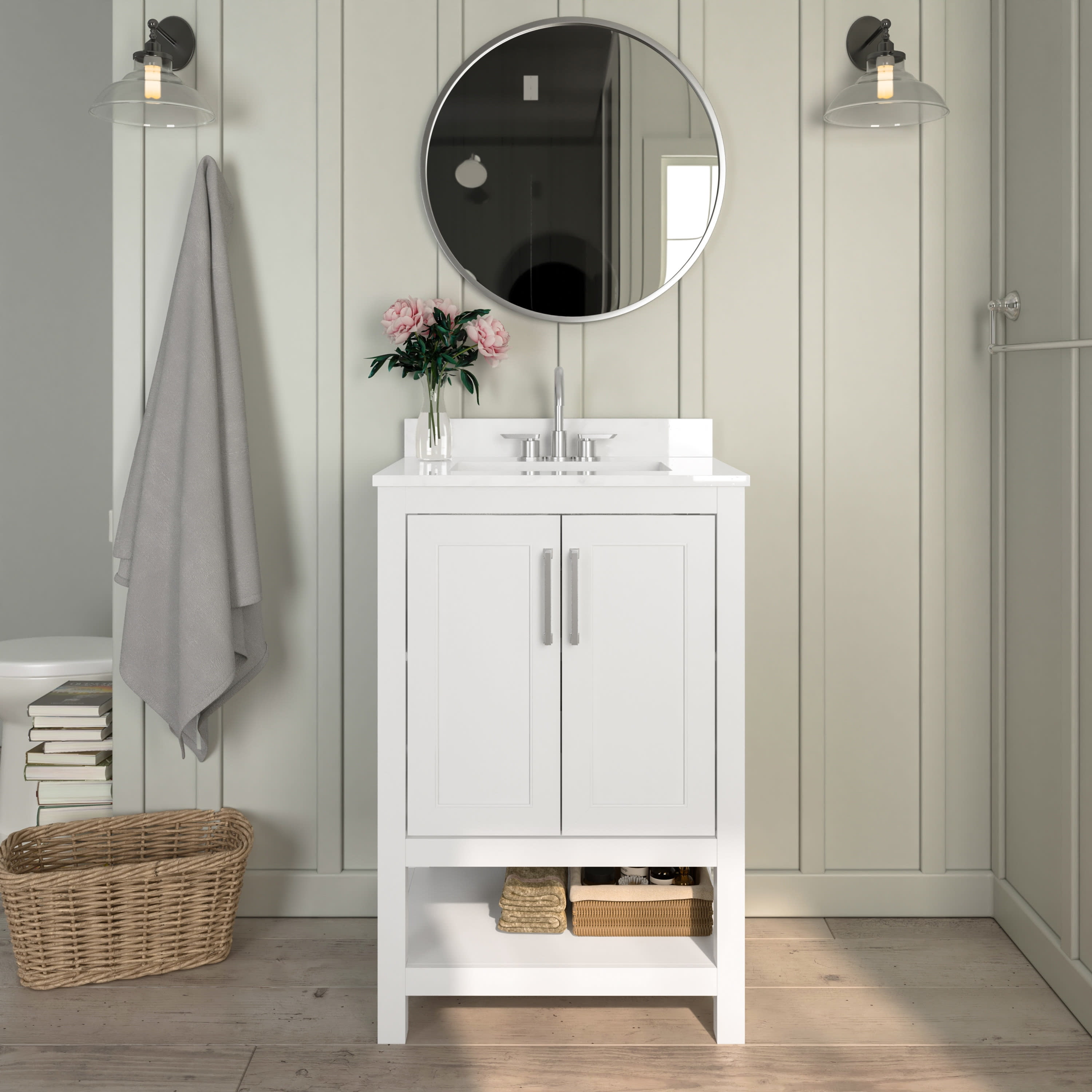 Emma + Oliver 24 Inch Bathroom Vanity, Single Sink Cabinet with 2 Soft ...