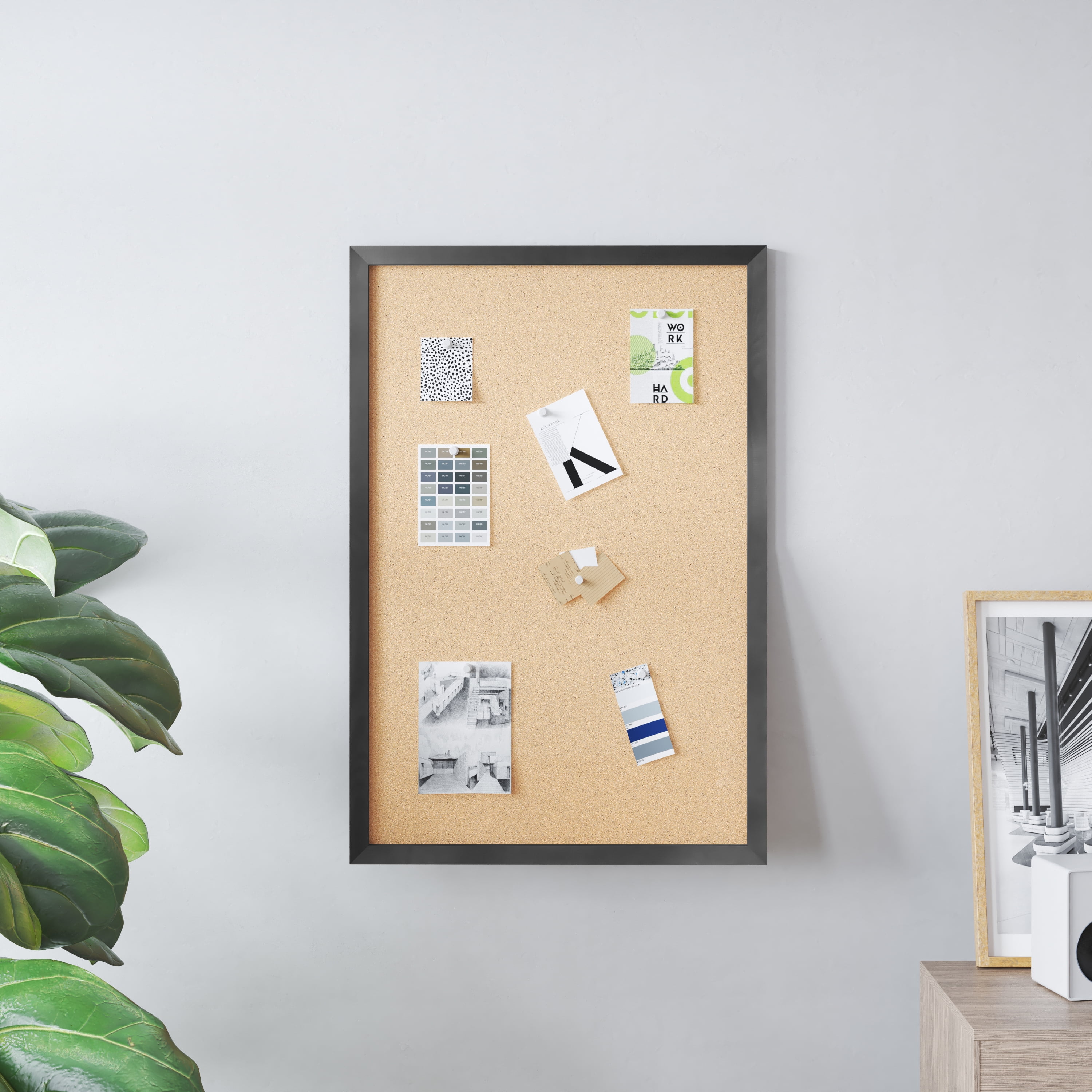 Emma + Oliver 24x36 Wall Mount Cork Board with 6 Wooden Push Pins in ...