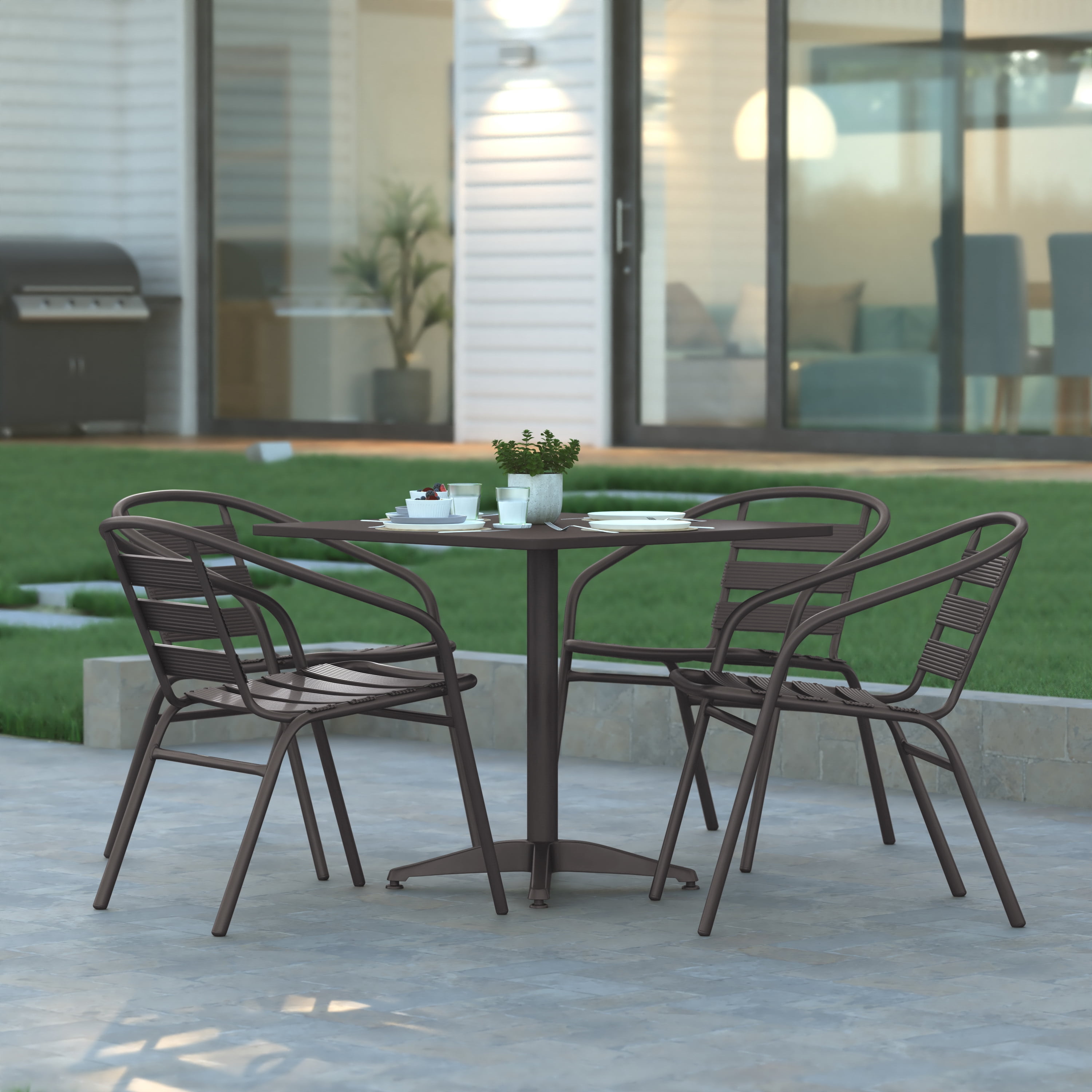 EMMA + OLIVER Bronze Square Patio Dining Set with 4 Slat Chairs, Indoor ...