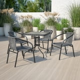 "Emma + Oliver 28"" Square Outdoor Patio Table with Tempered Glass Top ...