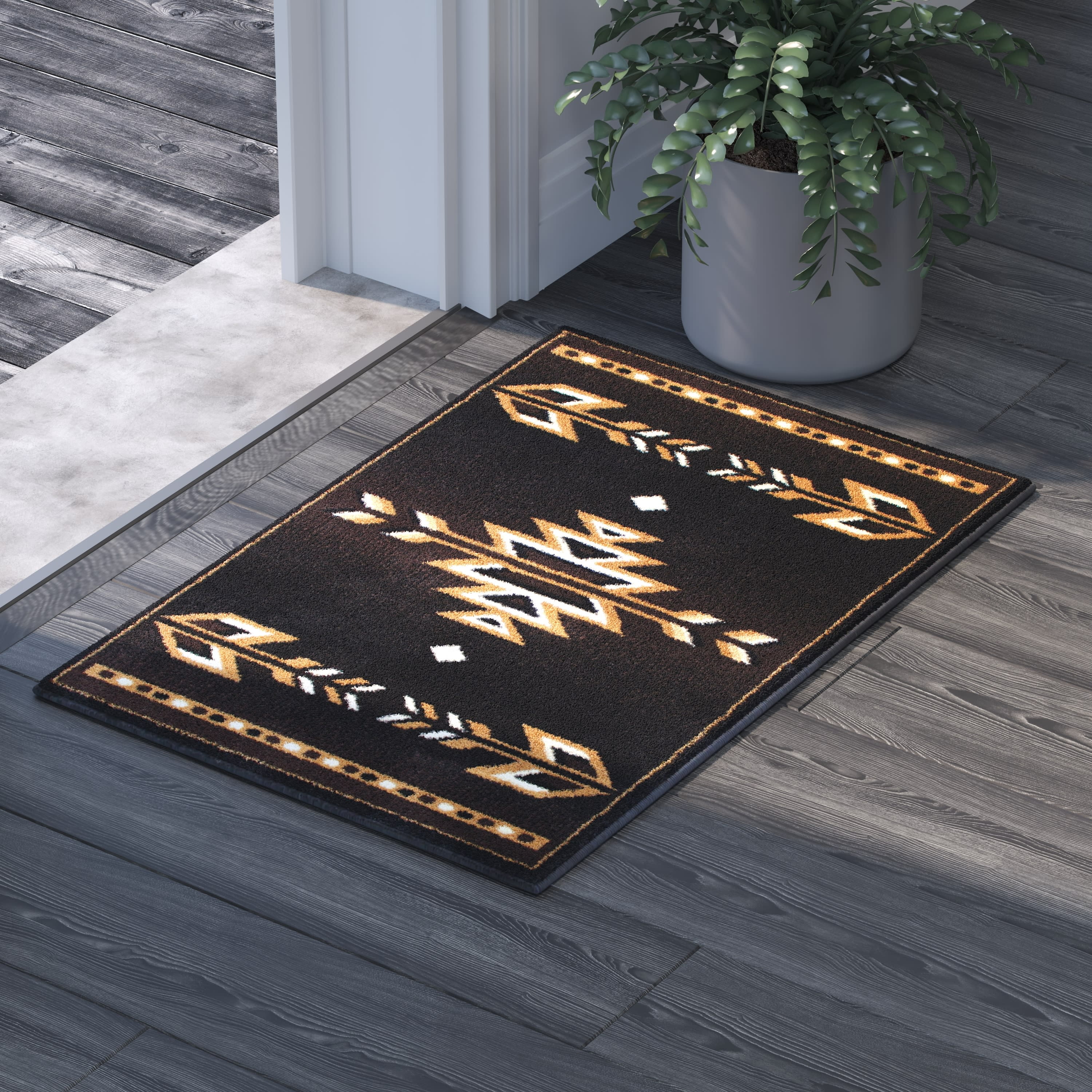 Emma + Oliver 2x3 Brown Olefin Accent Rug with Southwestern Geometric ...