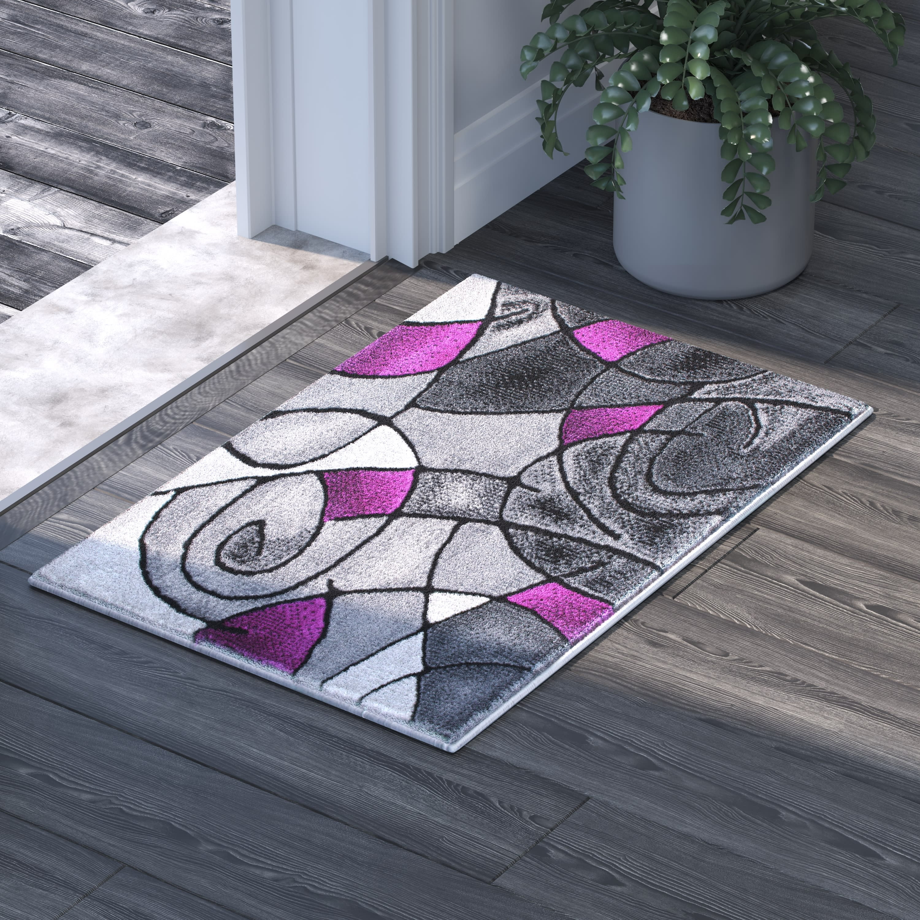 Emma + Oliver 2x3 Contemporary Abstract Geometric Olefin Accent Rug in ...