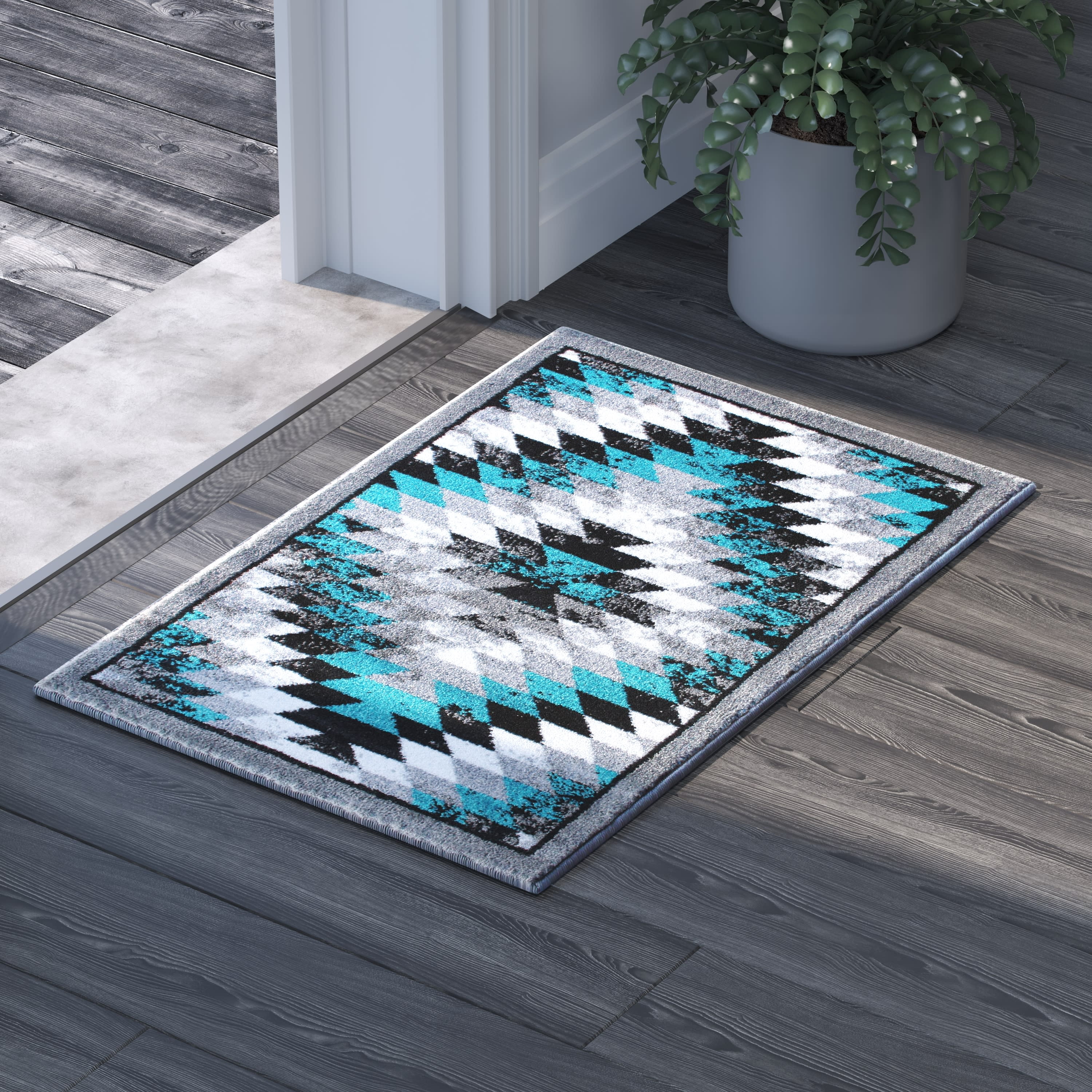 Emma + Oliver 2x3 Distressed Southwestern Diamond Motif Plush Pile ...