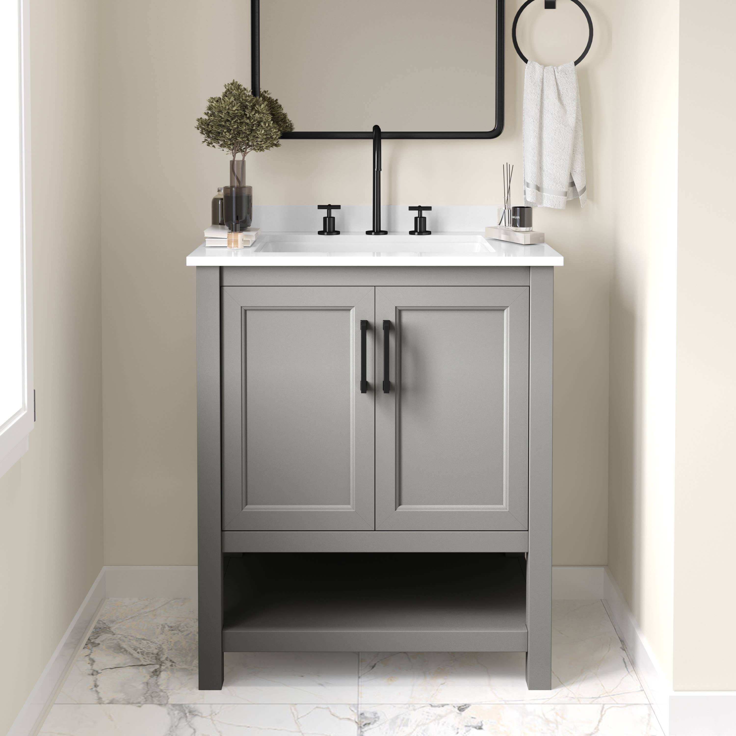 Emma + Oliver 30 Inch Bathroom Vanity, Single Sink Cabinet with 2 Soft ...