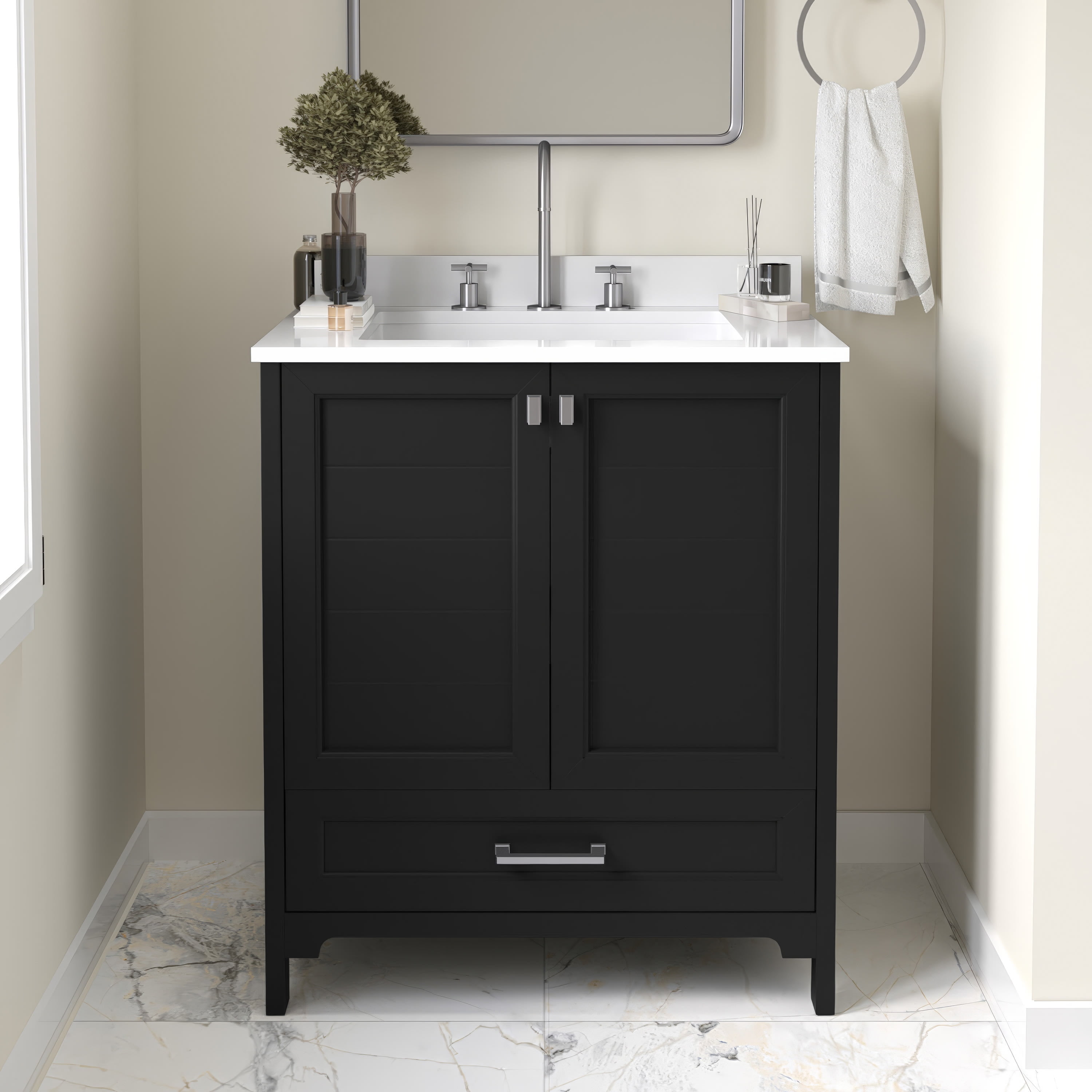 Emma + Oliver 30 Inch Bathroom Vanity, Single Sink Cabinet with 2 Soft ...