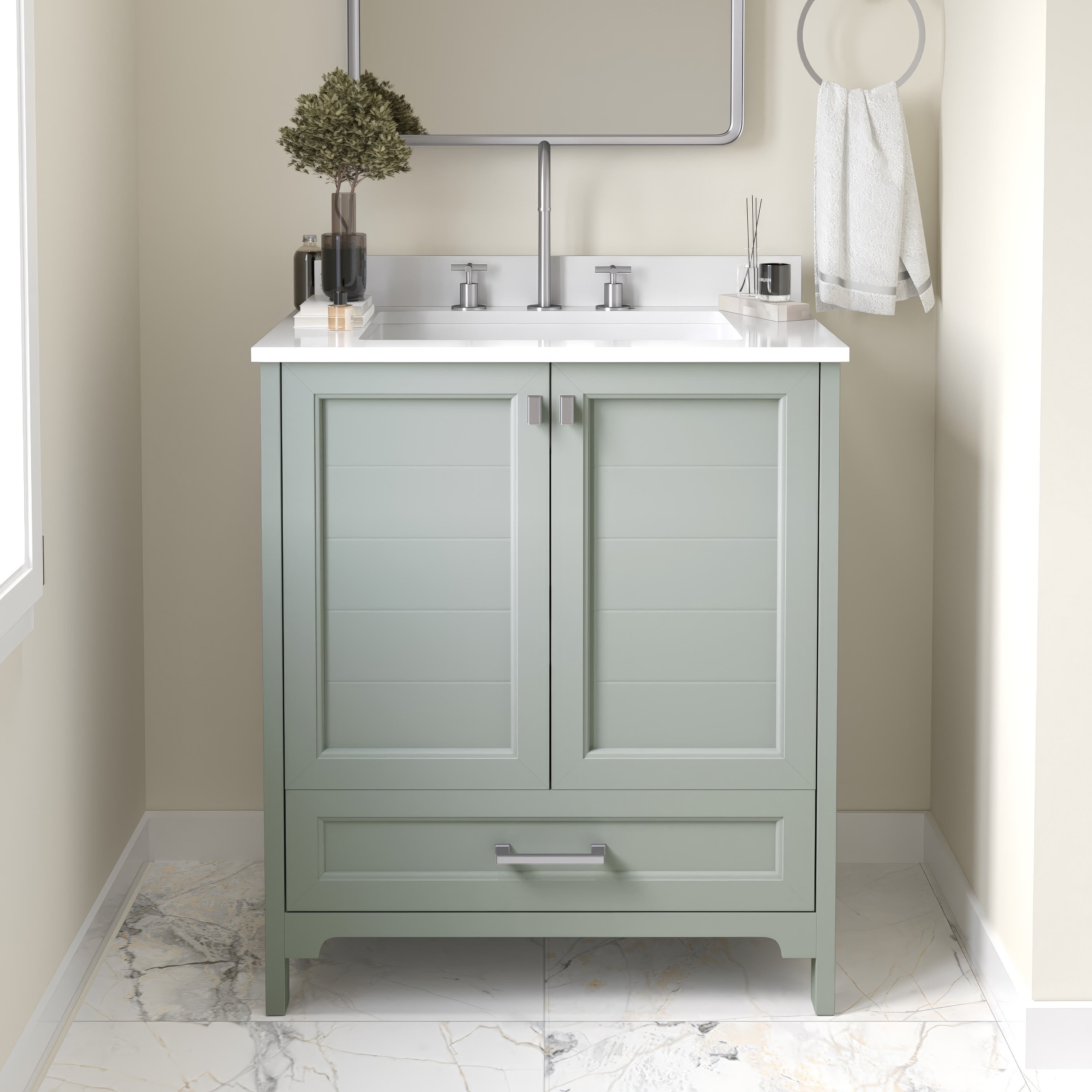 Emma + Oliver 30 Inch Bathroom Vanity, Single Sink Cabinet with 2 Soft ...