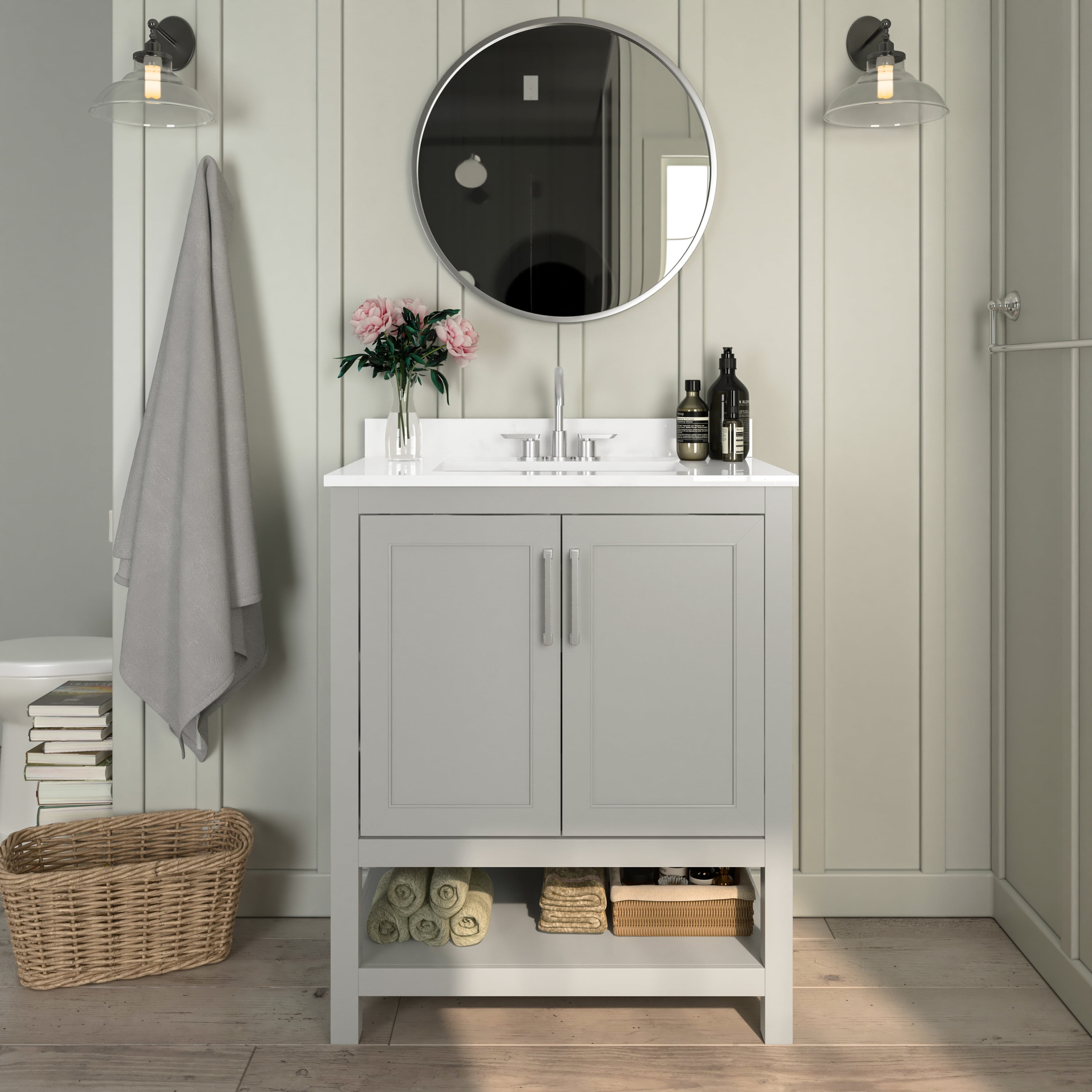 Emma + Oliver 30 Inch Bathroom Vanity, Single Sink Cabinet with 2 Soft ...