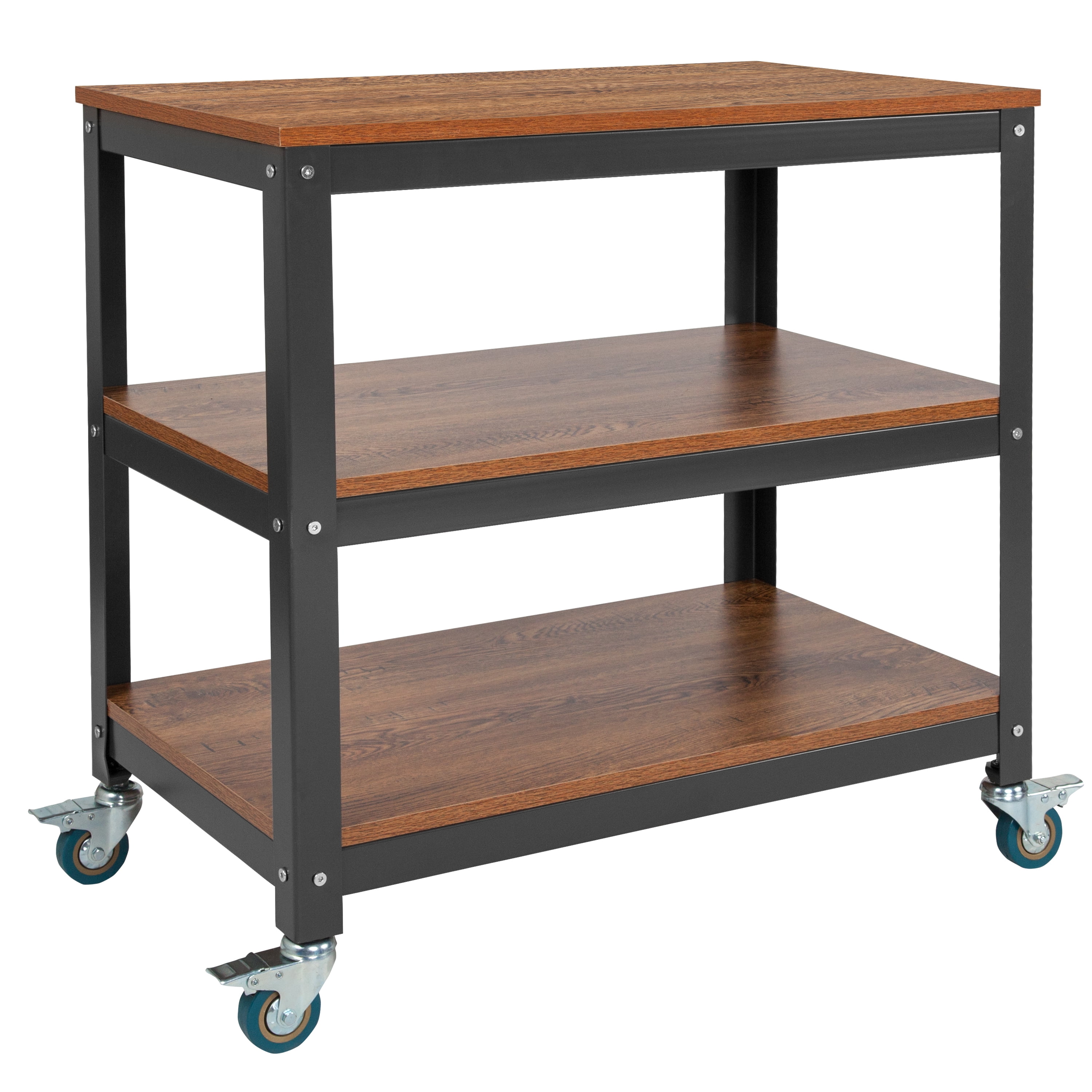 Emma + Oliver 30"W Wooden Rolling Storage Cart with Metal Wheels, Brown ...