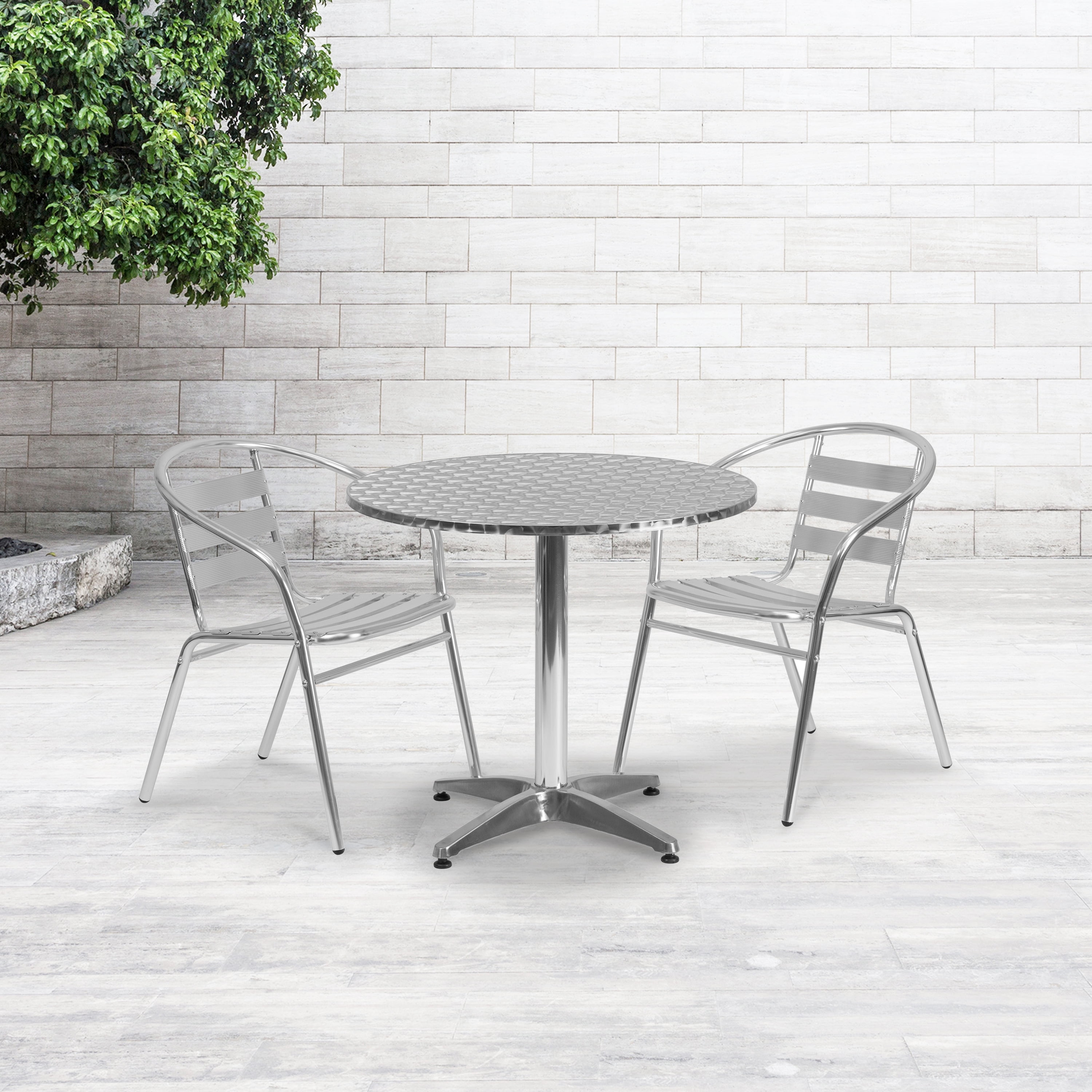 Emma + Oliver 31.5" Round Bistro Patio Table, Aluminum Indoor-Outdoor ...