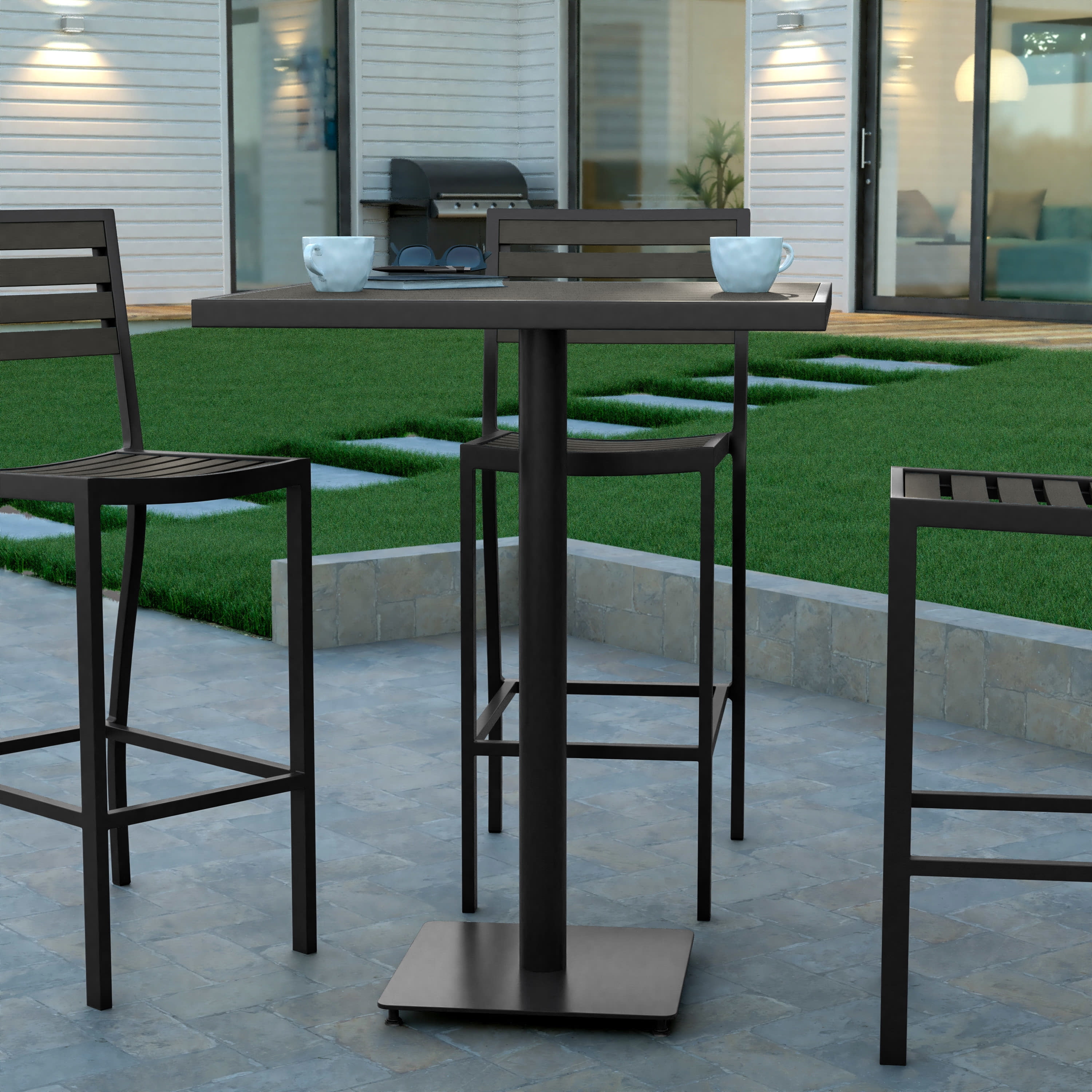 Emma + Oliver 32" Square Outdoor Bar Height Table with Gray Wash Faux ...