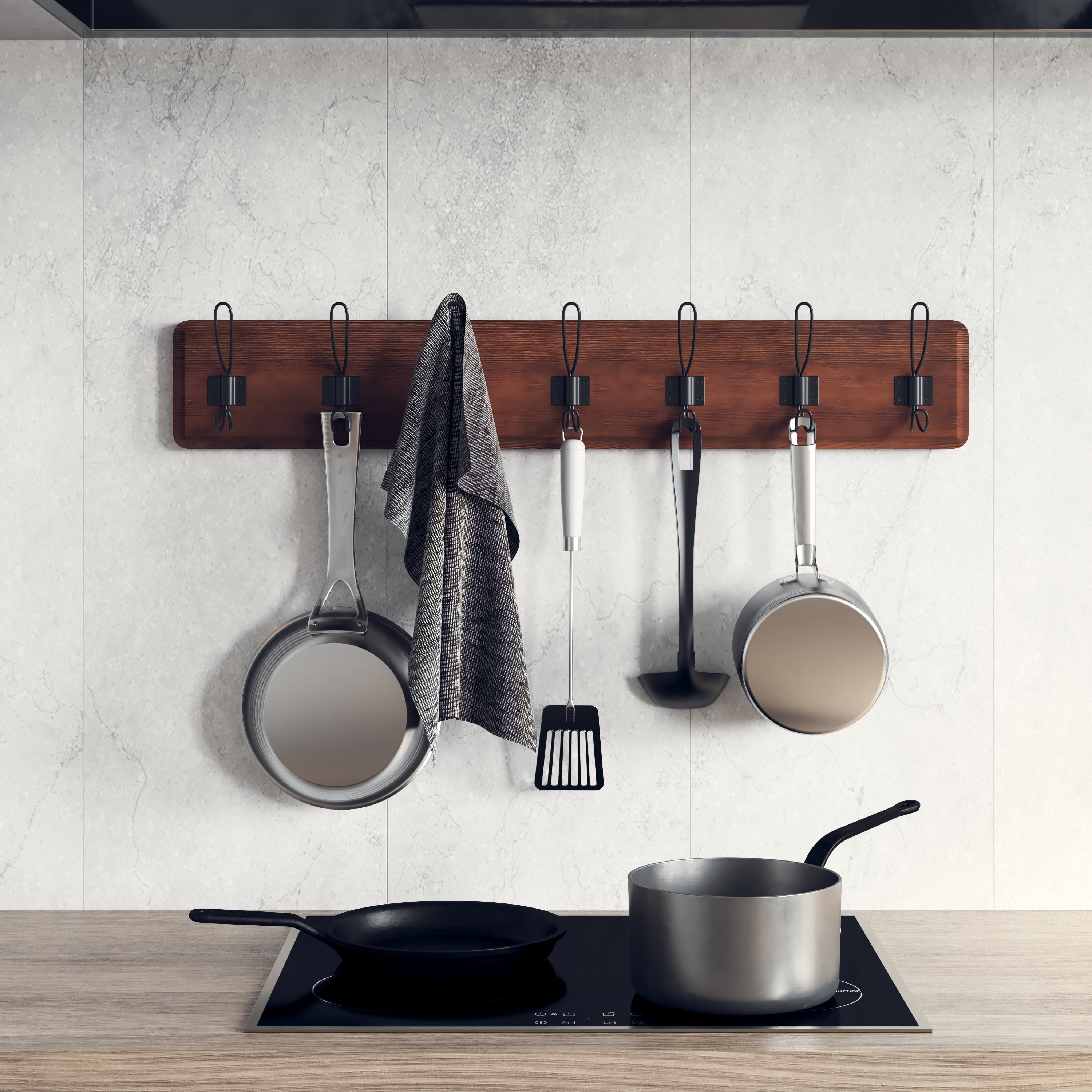 Emma + Oliver 34" Rustic Brown Wall Hanging Storage Rack with Hooks for ...