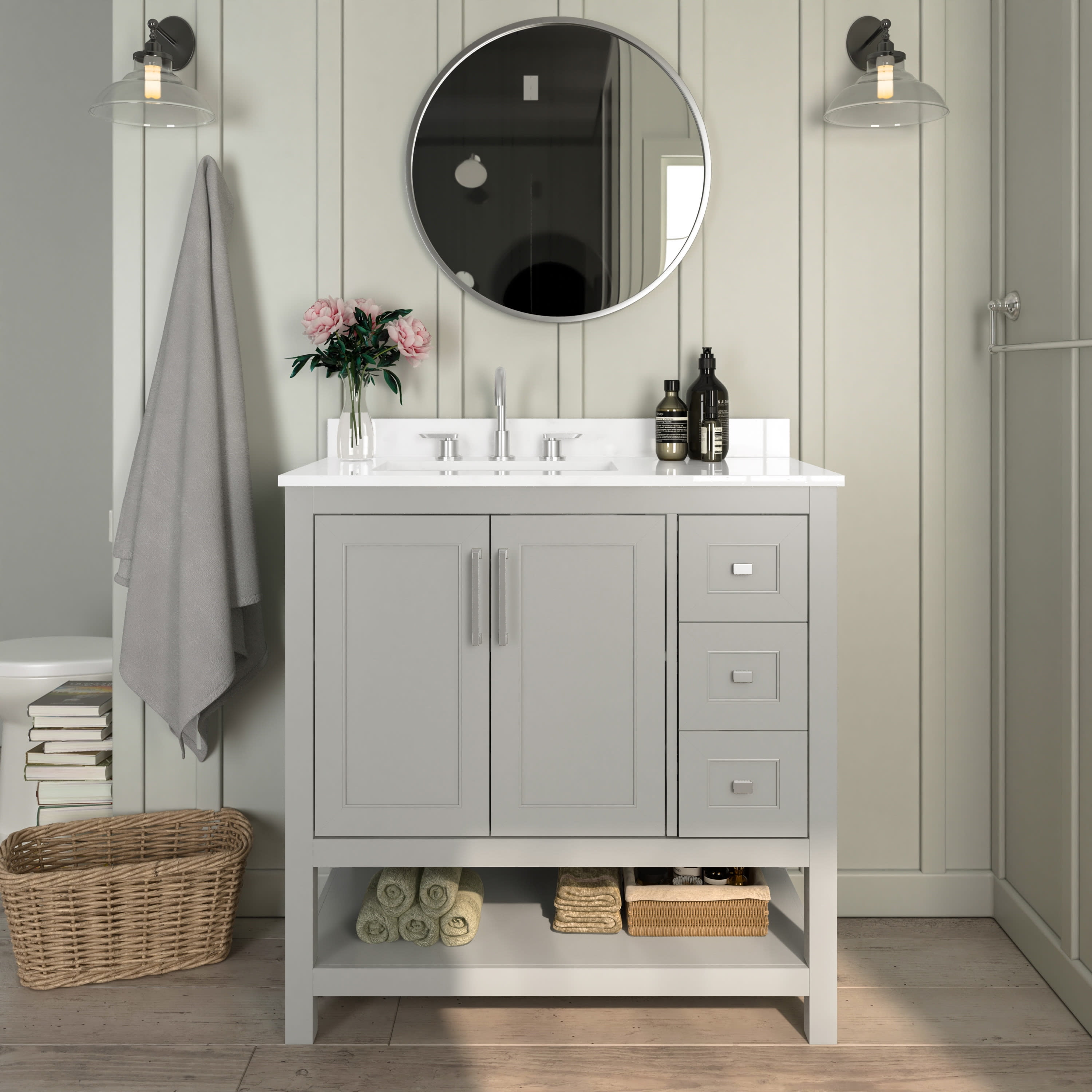 Emma + Oliver 36" Gray Bathroom Vanity, Single Sink, 2 Soft Close Doors ...