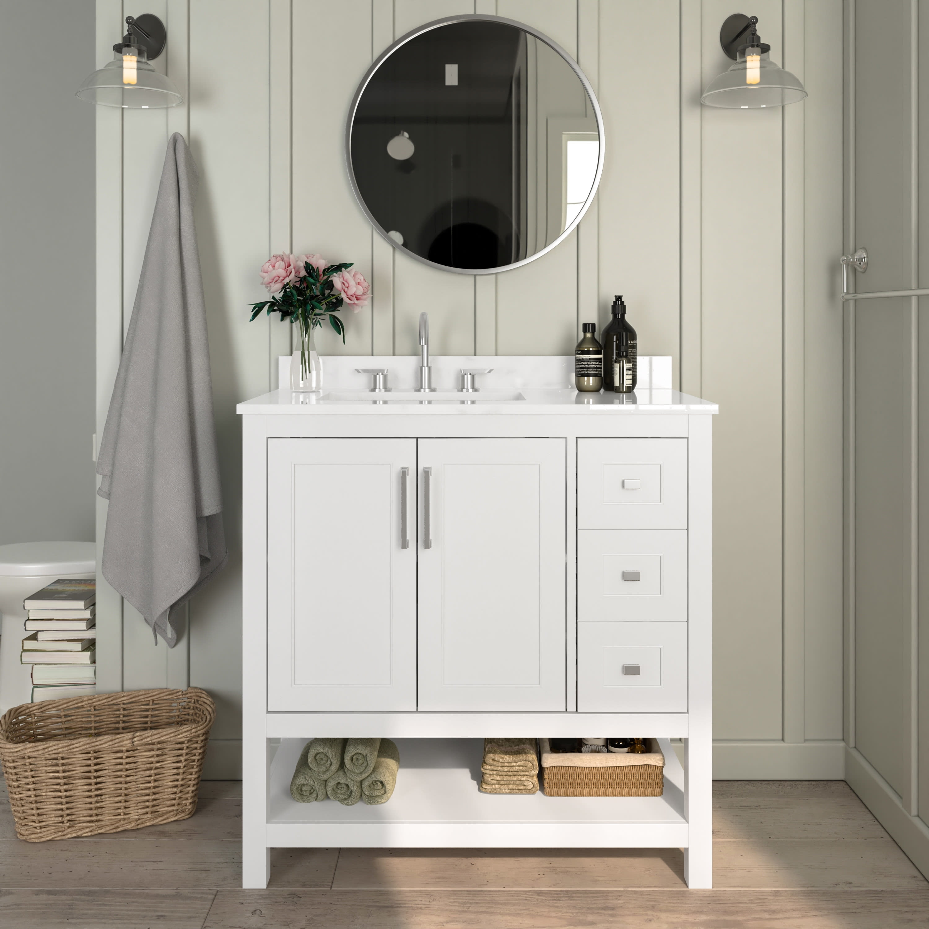 Emma + Oliver 36 Inch Bathroom Vanity, Single Sink Cabinet with 2 Soft ...