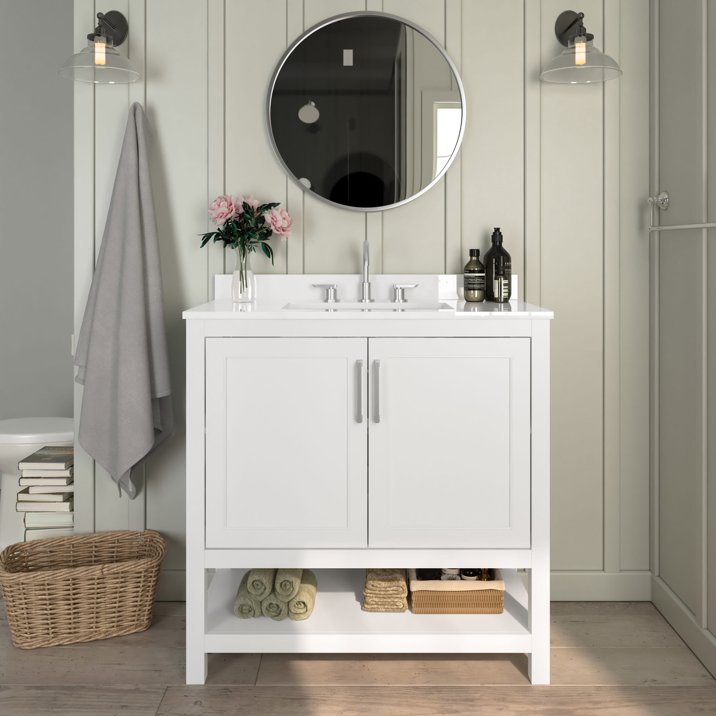 Emma + Oliver 36 Inch Bathroom Vanity, Single Sink Cabinet with 2 Soft ...