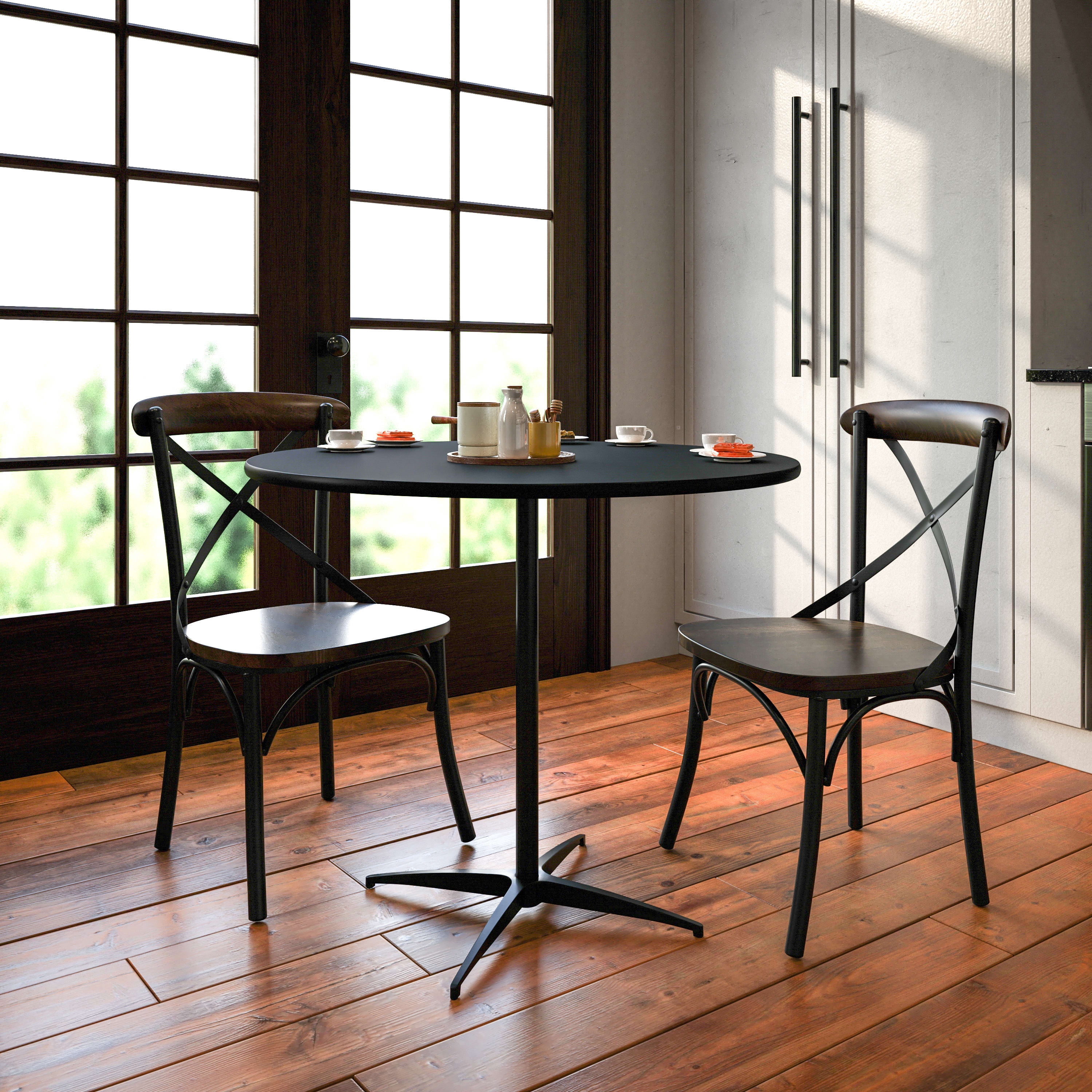 EMMA + OLIVER 36'' Round Wood Bar Table, Adjustable Height, Black ...