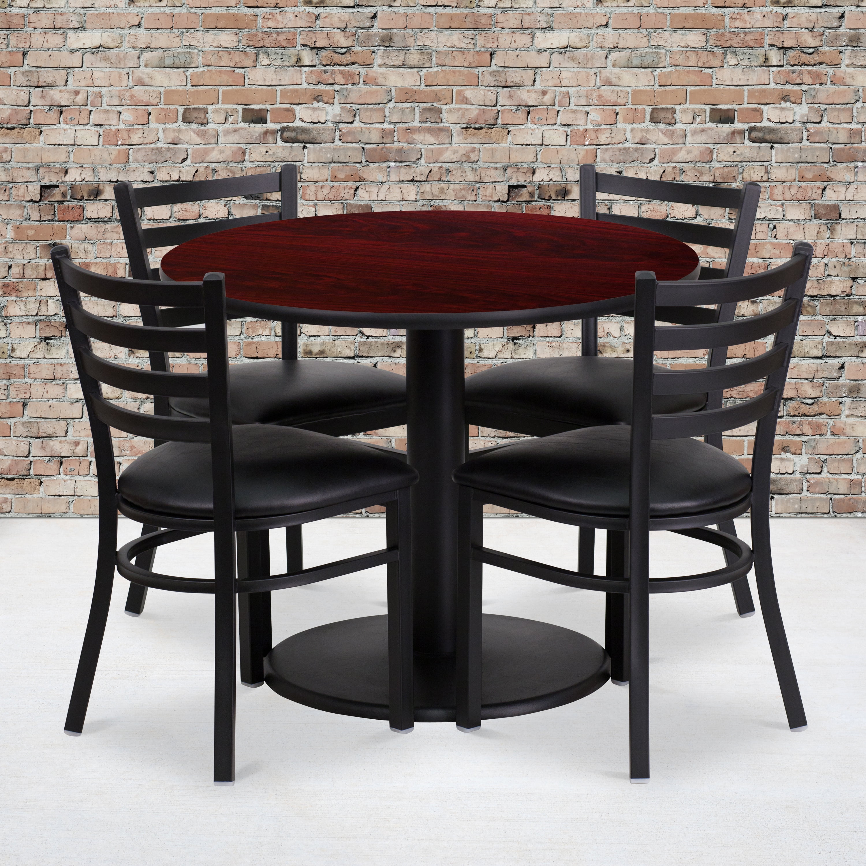 Emma + Oliver 36RD Mahogany Table Set-RD Base & 4 Ladder Back Chairs ...