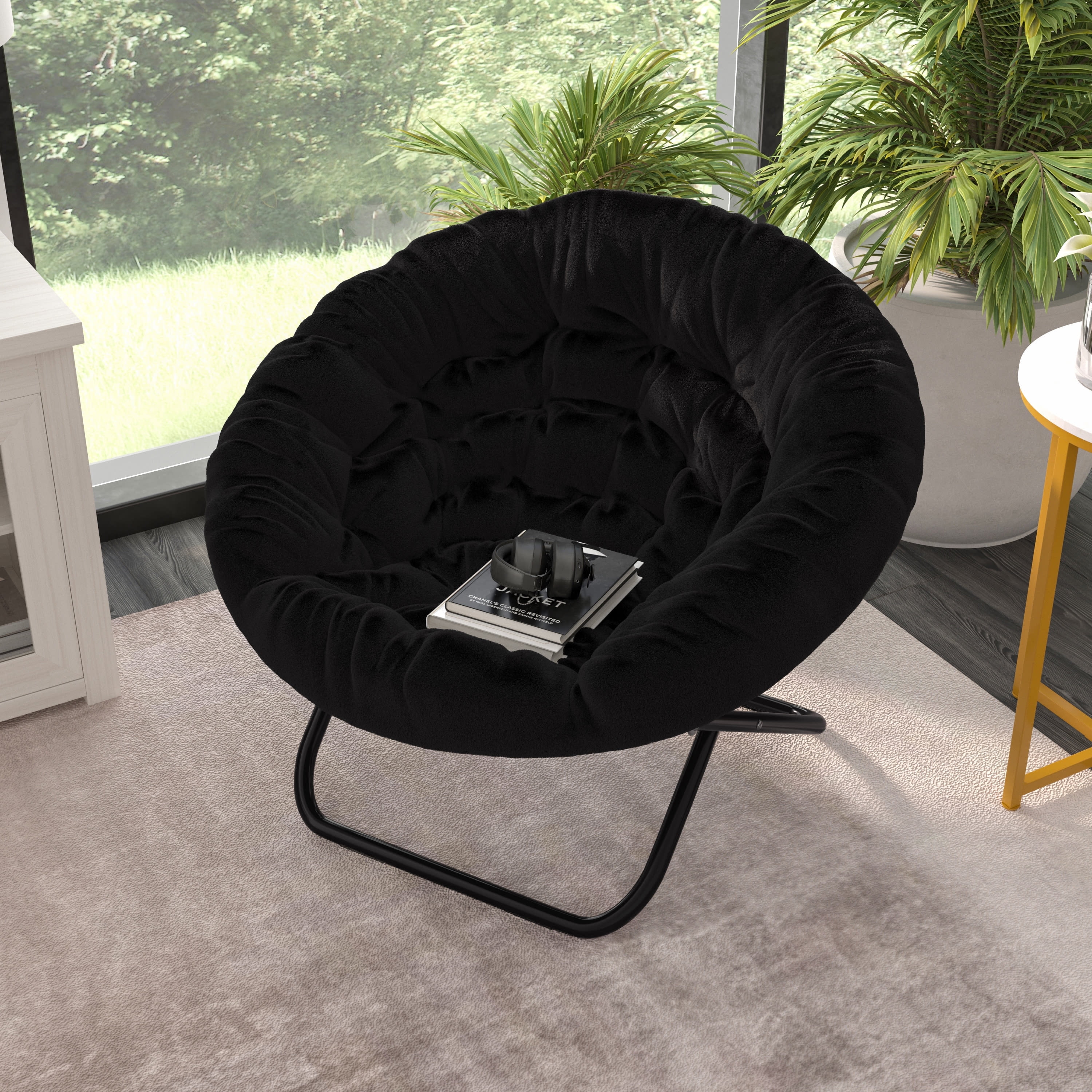 "Emma+Oliver 38"" Large Folding Saucer Chair, Faux Fur Upholstery ...