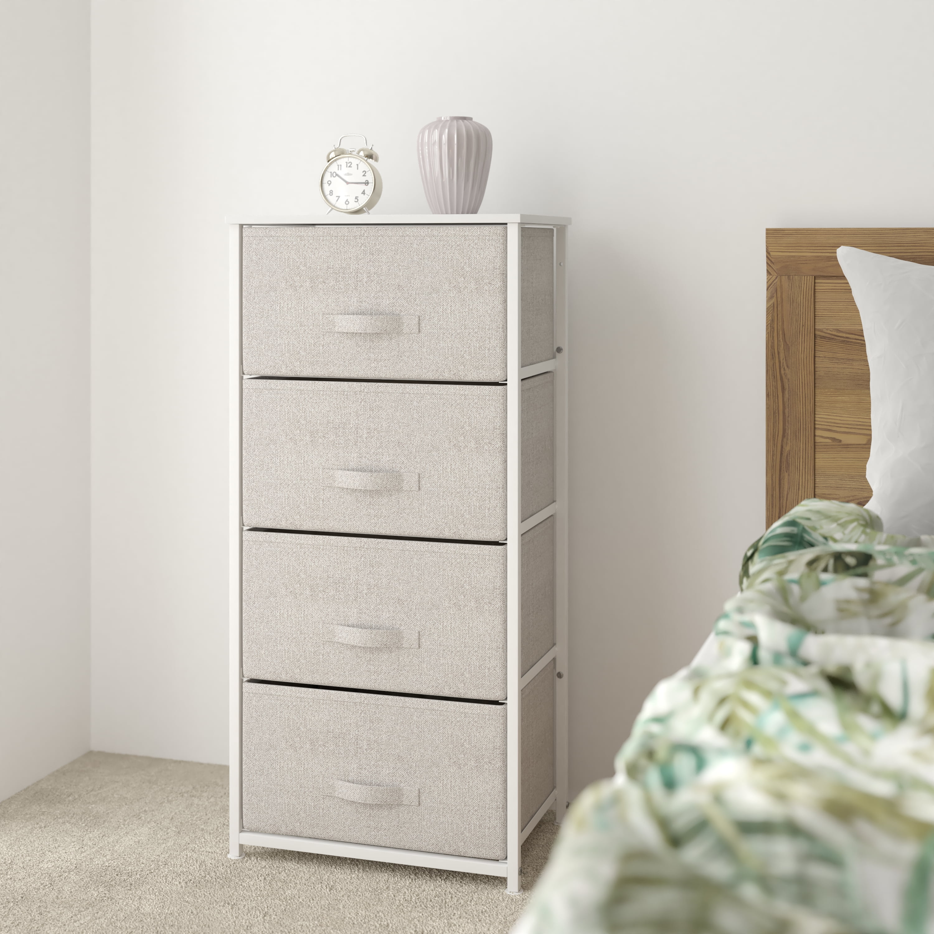 Emma + Oliver 4 Drawer Vertical Storage Dresser with White Wood Top ...