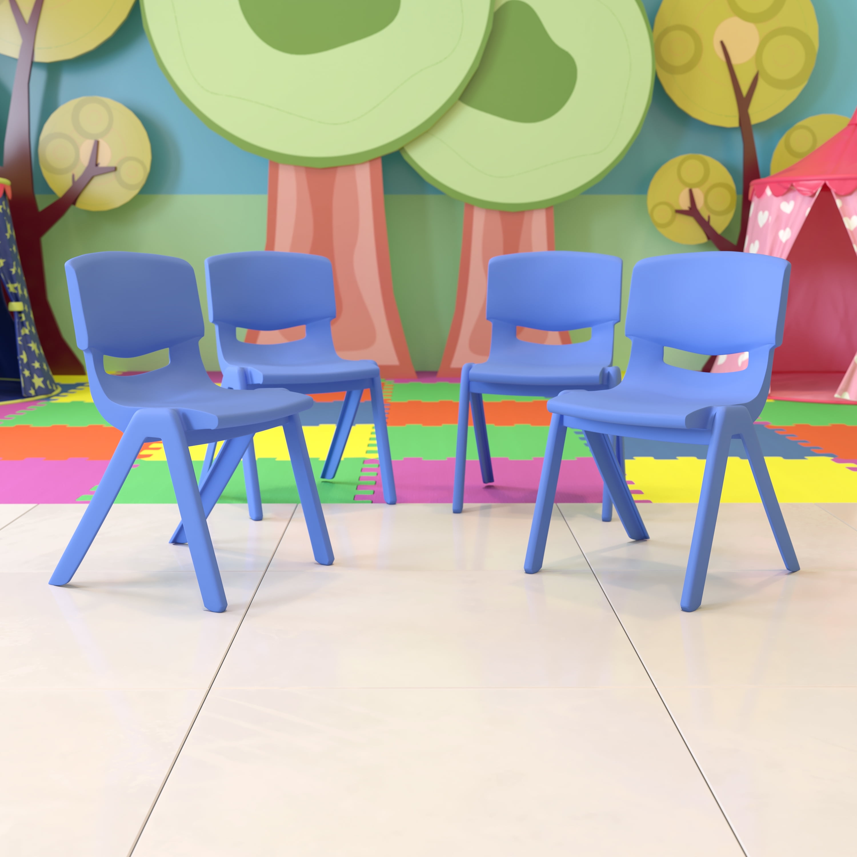 Emma + Oliver 4 Pack Blue Plastic Stack School Chair with 15.5"H Seat ...