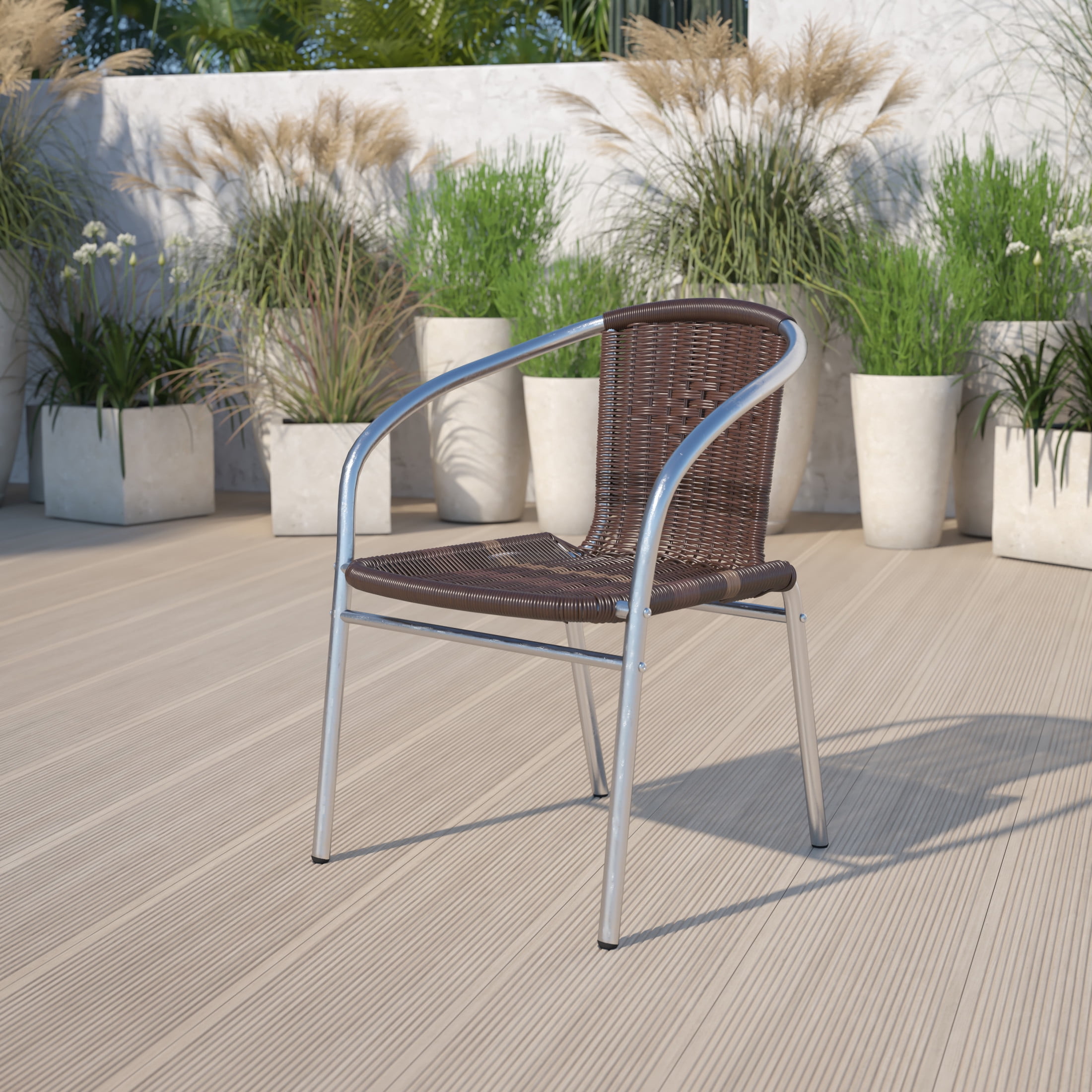 Emma + Oliver 4 Pack Commercial Aluminum & Dark Brown Rattan Indoor ...