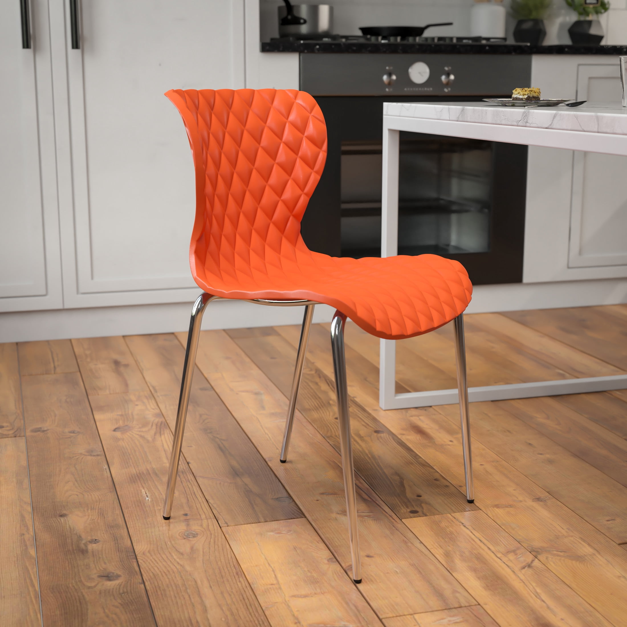 Emma + Oliver 4 Pack Contemporary Design Orange Plastic Stack Chair ...