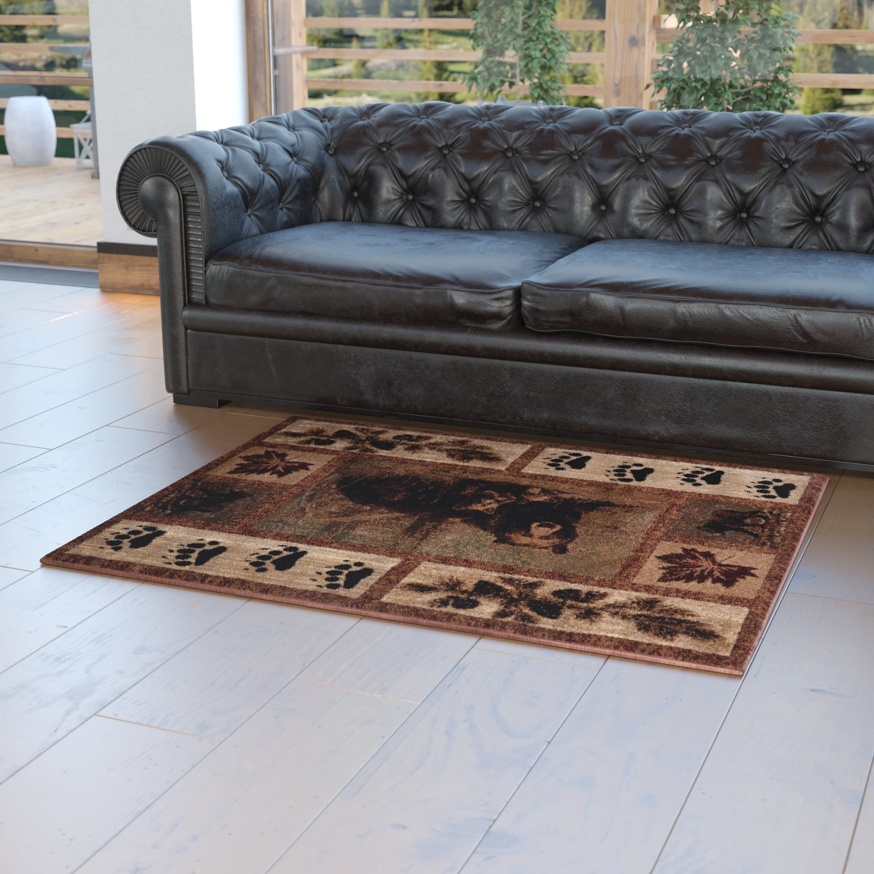 Emma + Oliver 4'x5' Accent Rug with Mother Brown Bear and 2 Cubs Nature ...