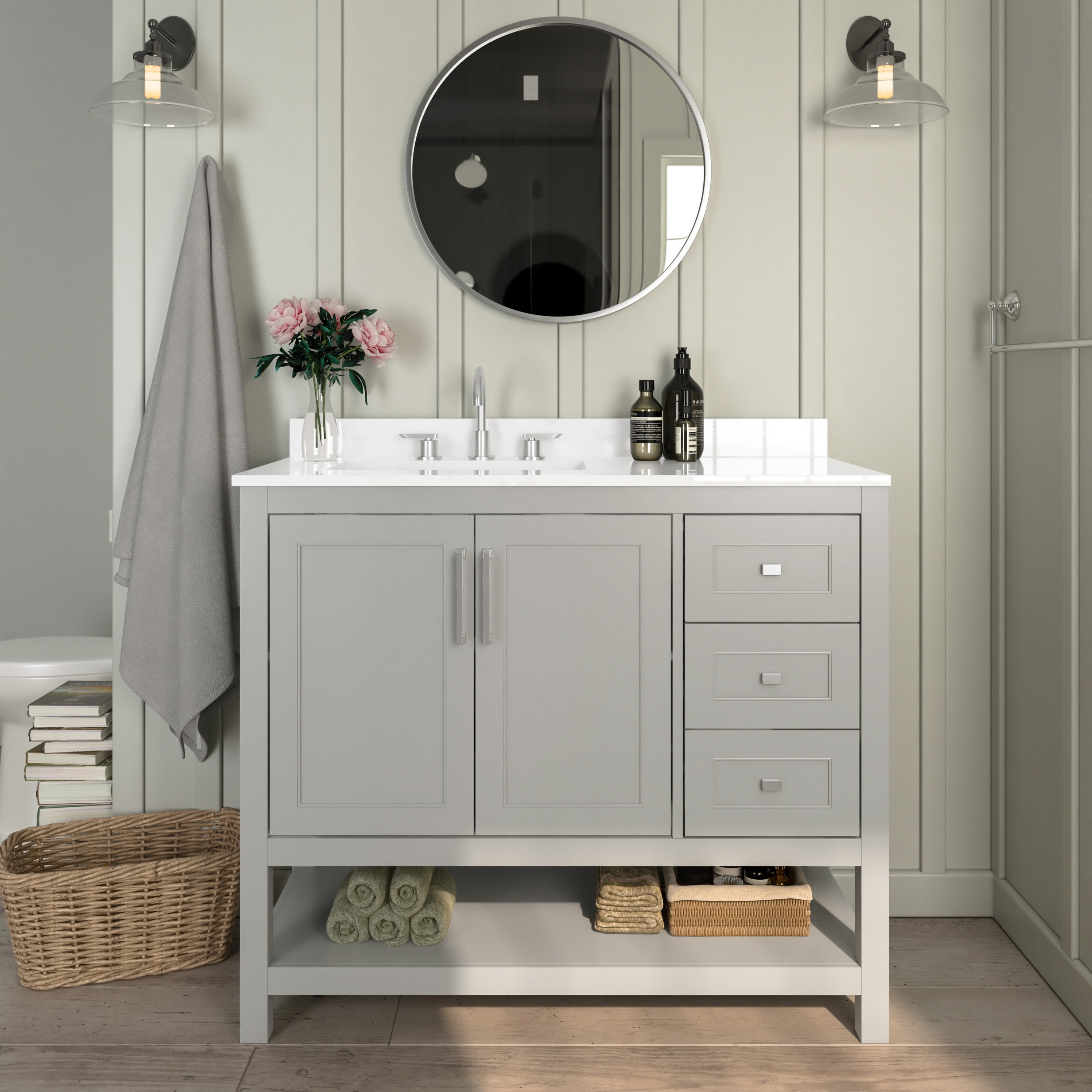 Emma + Oliver 42 Inch Bathroom Vanity, Single Sink Cabinet with 2 Soft ...