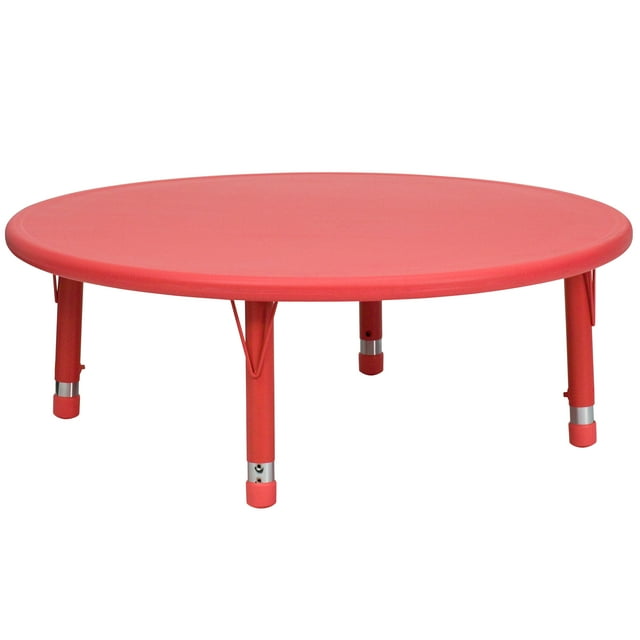 Emma + Oliver 45" Round Red Plastic Height Adjustable Activity Table ...