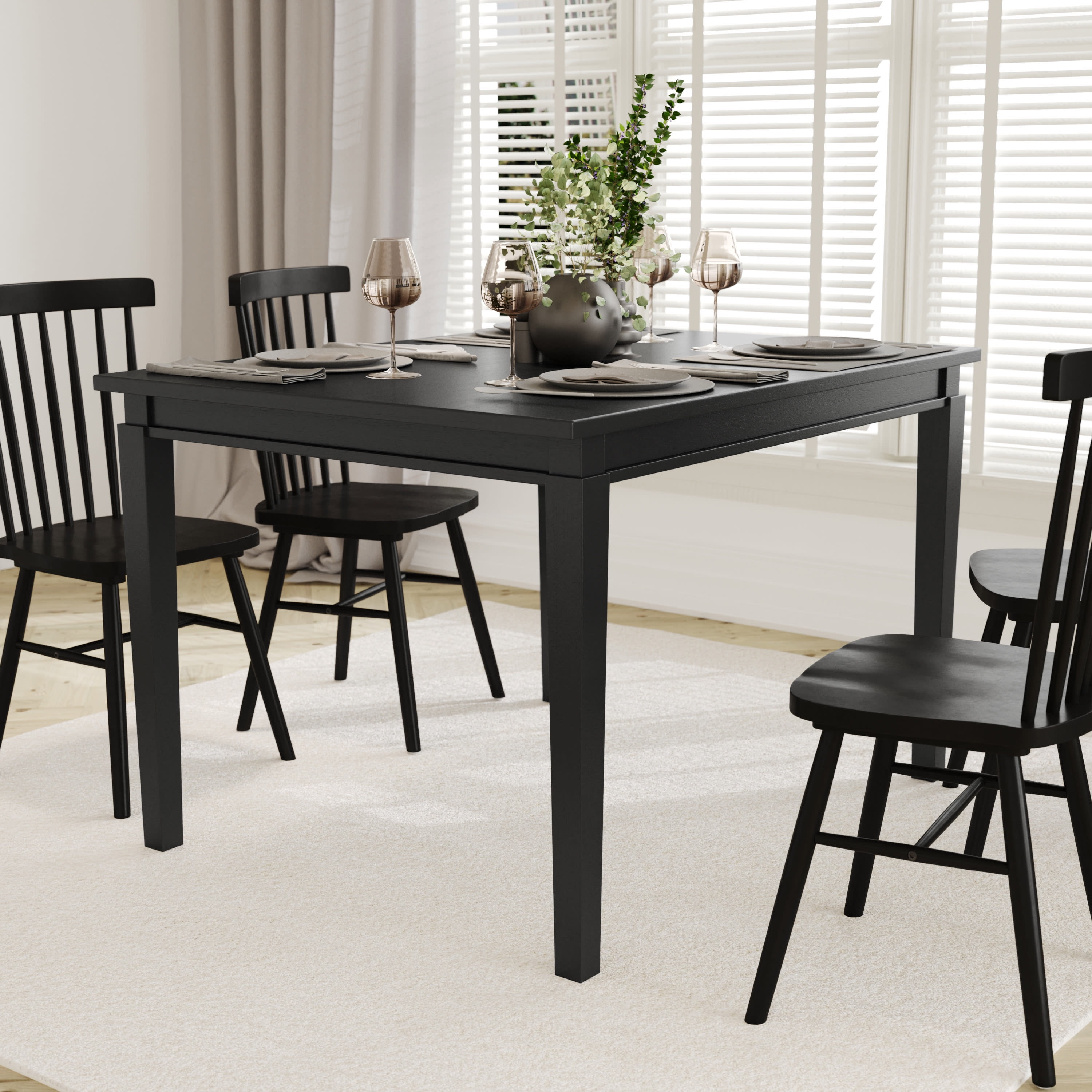 Emma + Oliver 47" Rectangle Wooden Dining Table for 4 in Black ...