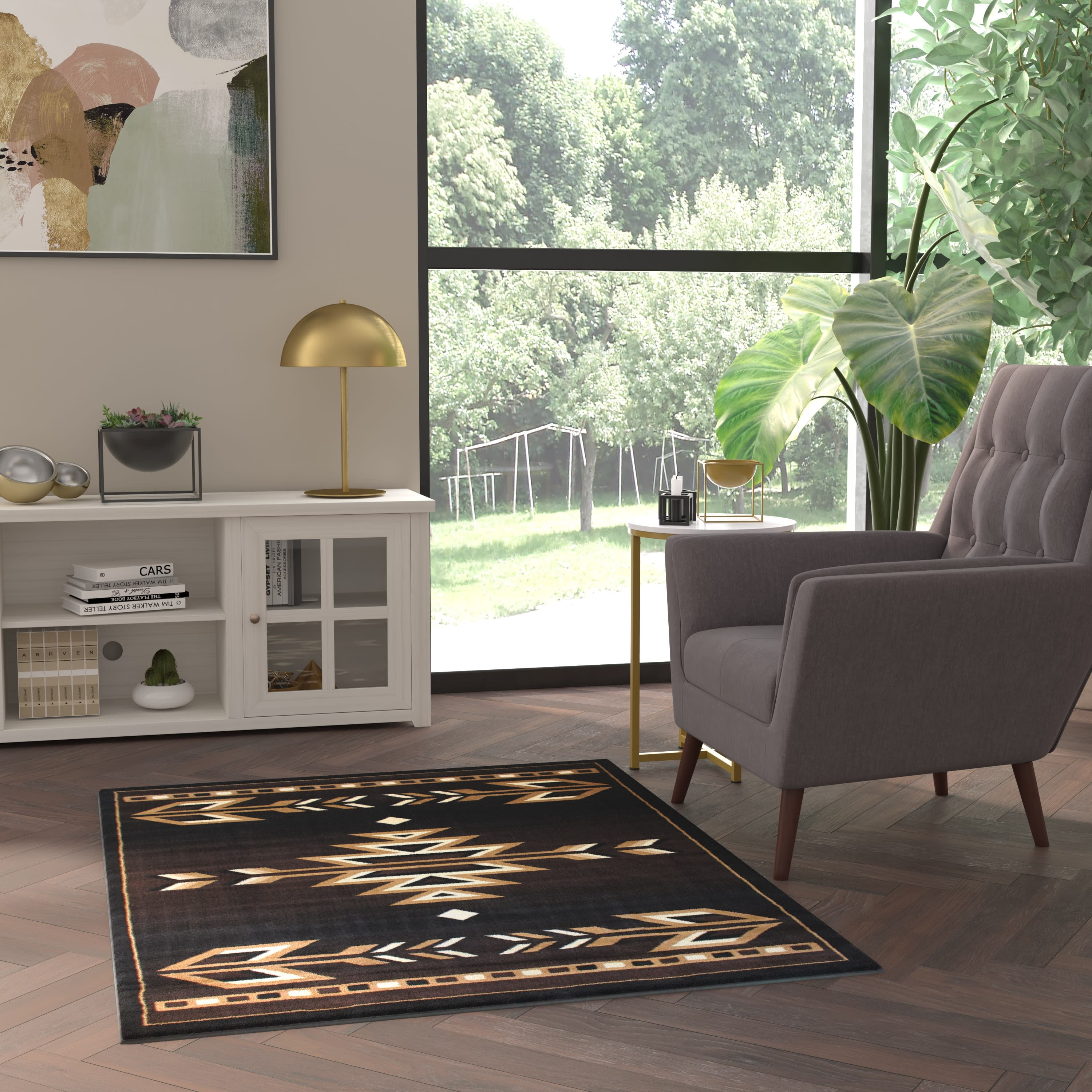 Emma + Oliver 4x5 Brown Olefin Accent Rug with Southwestern Geometric ...