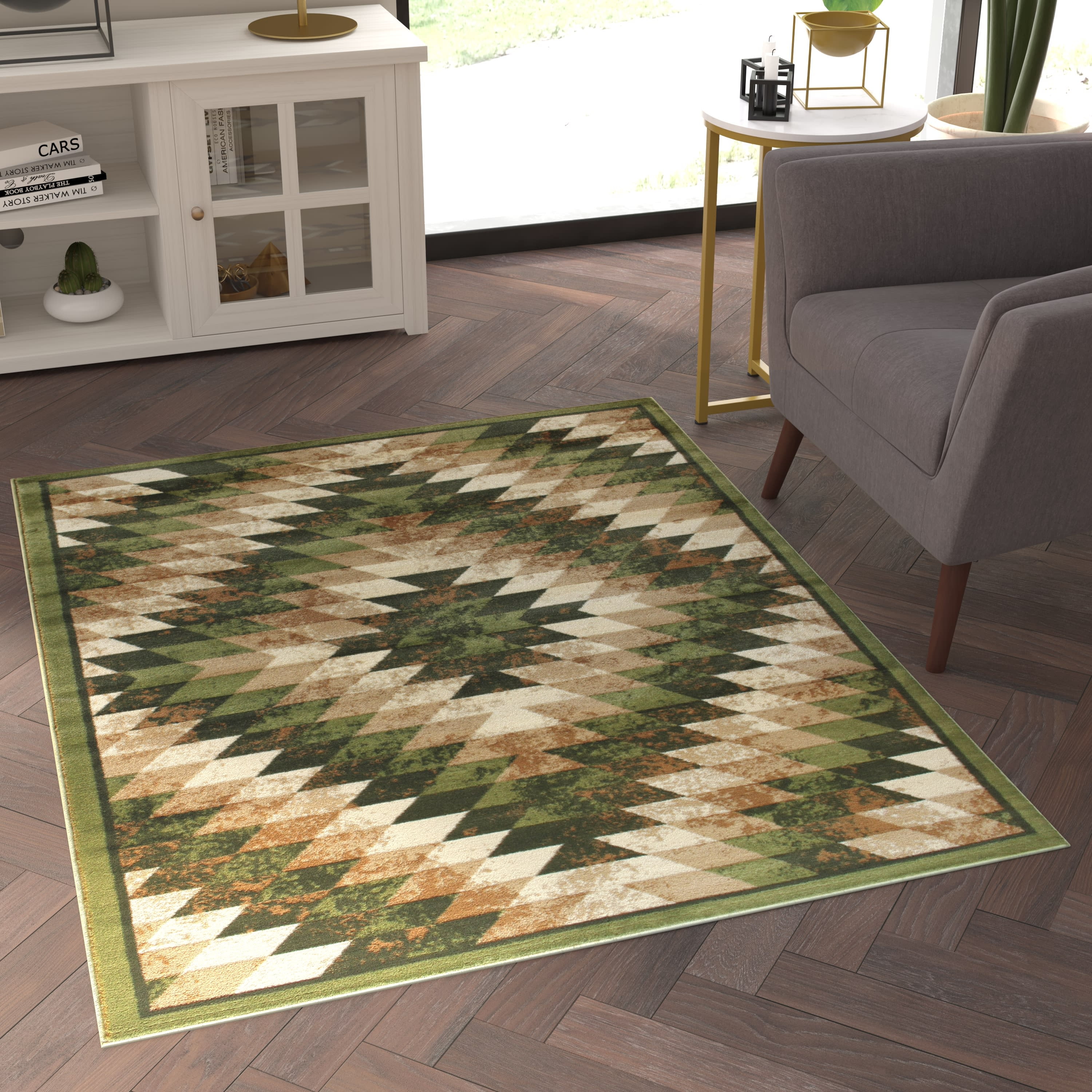 Emma + Oliver 4x5 Distressed Southwestern Diamond Motif Plush Pile ...