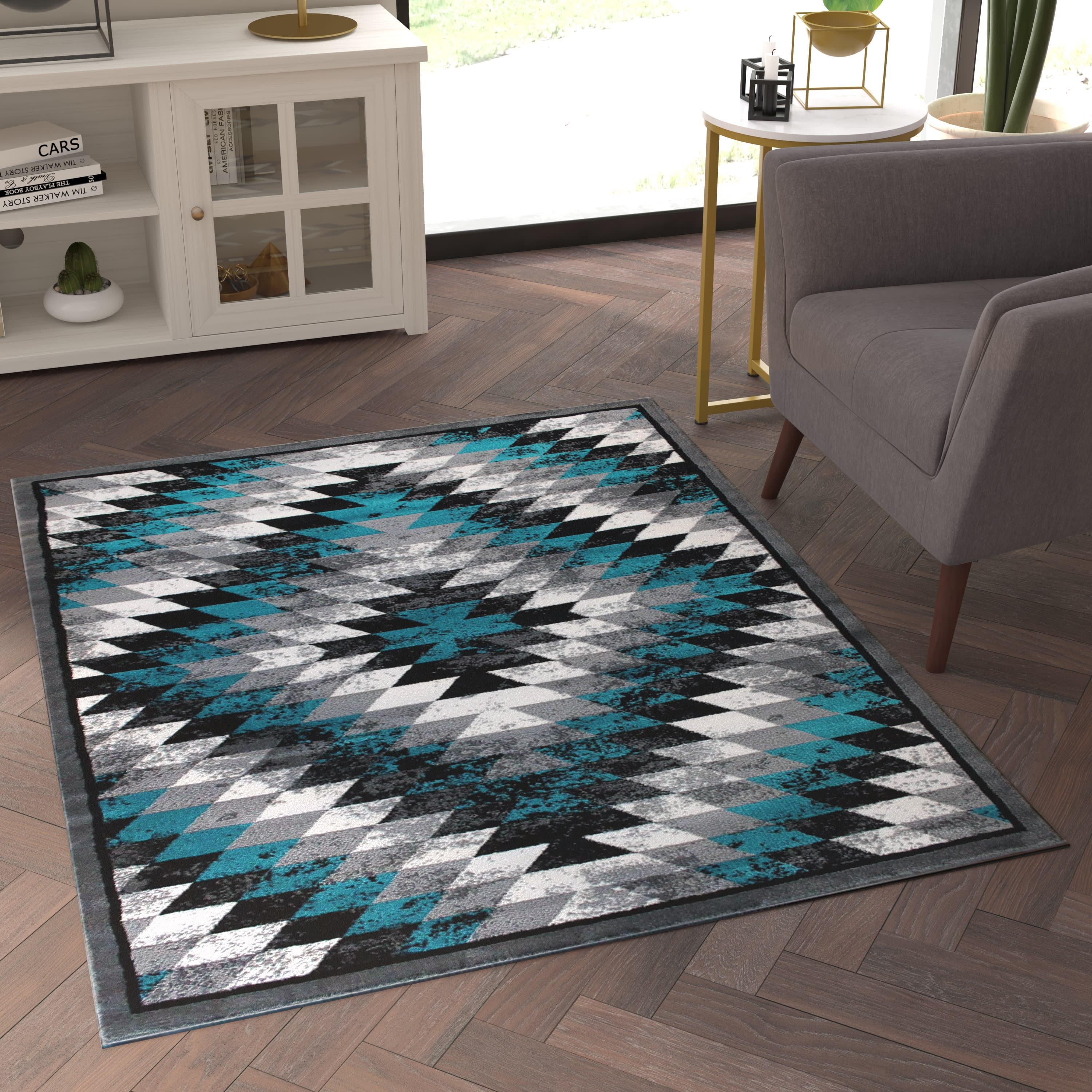 Emma + Oliver 4x5 Distressed Southwestern Diamond Motif Plush Pile ...