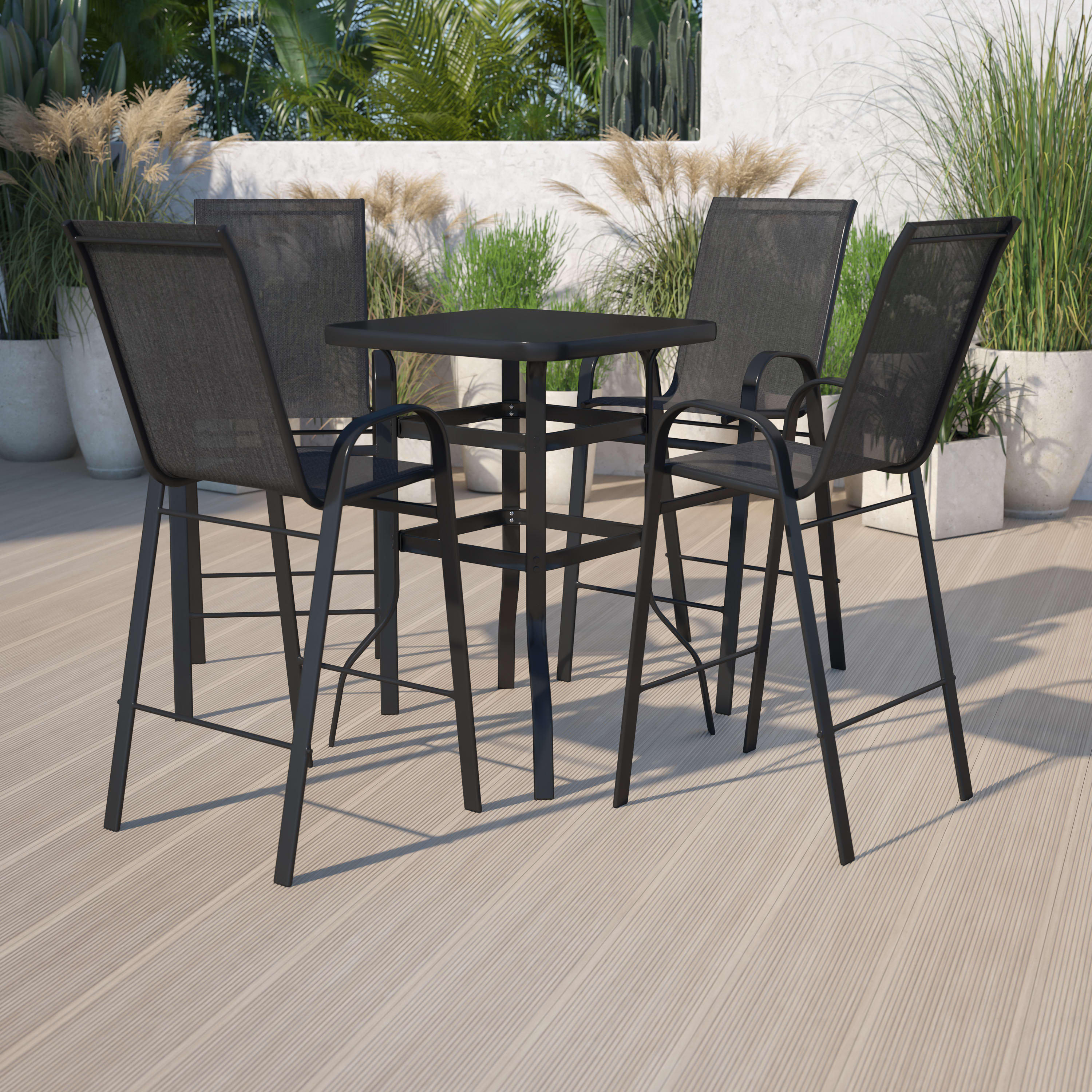 Emma + Oliver 32" Square Outdoor Bar Height Table with Gray Wash Faux ...