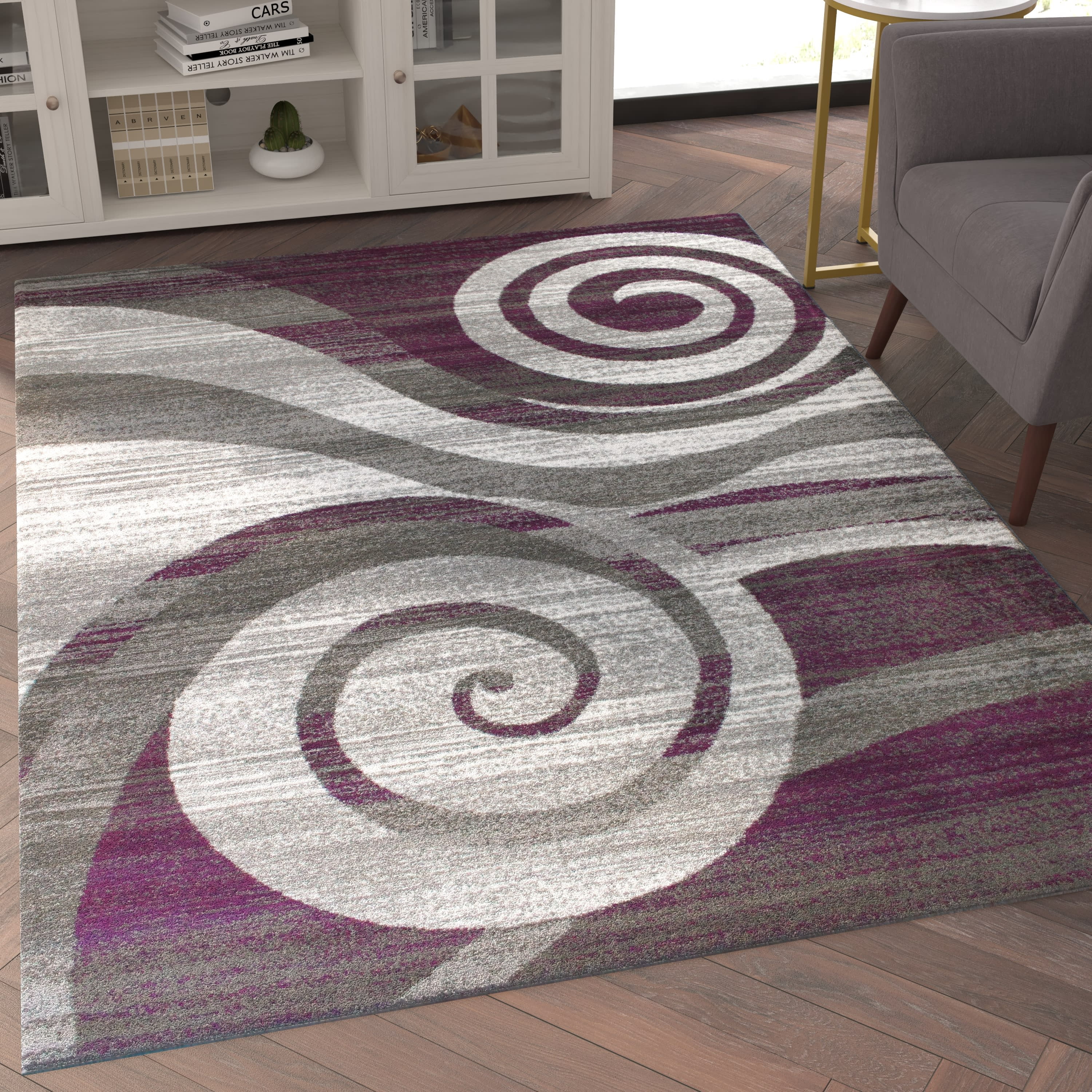 Emma + Oliver 5'x7' Contemporary Swirl Plush Pile Accent Rug with ...