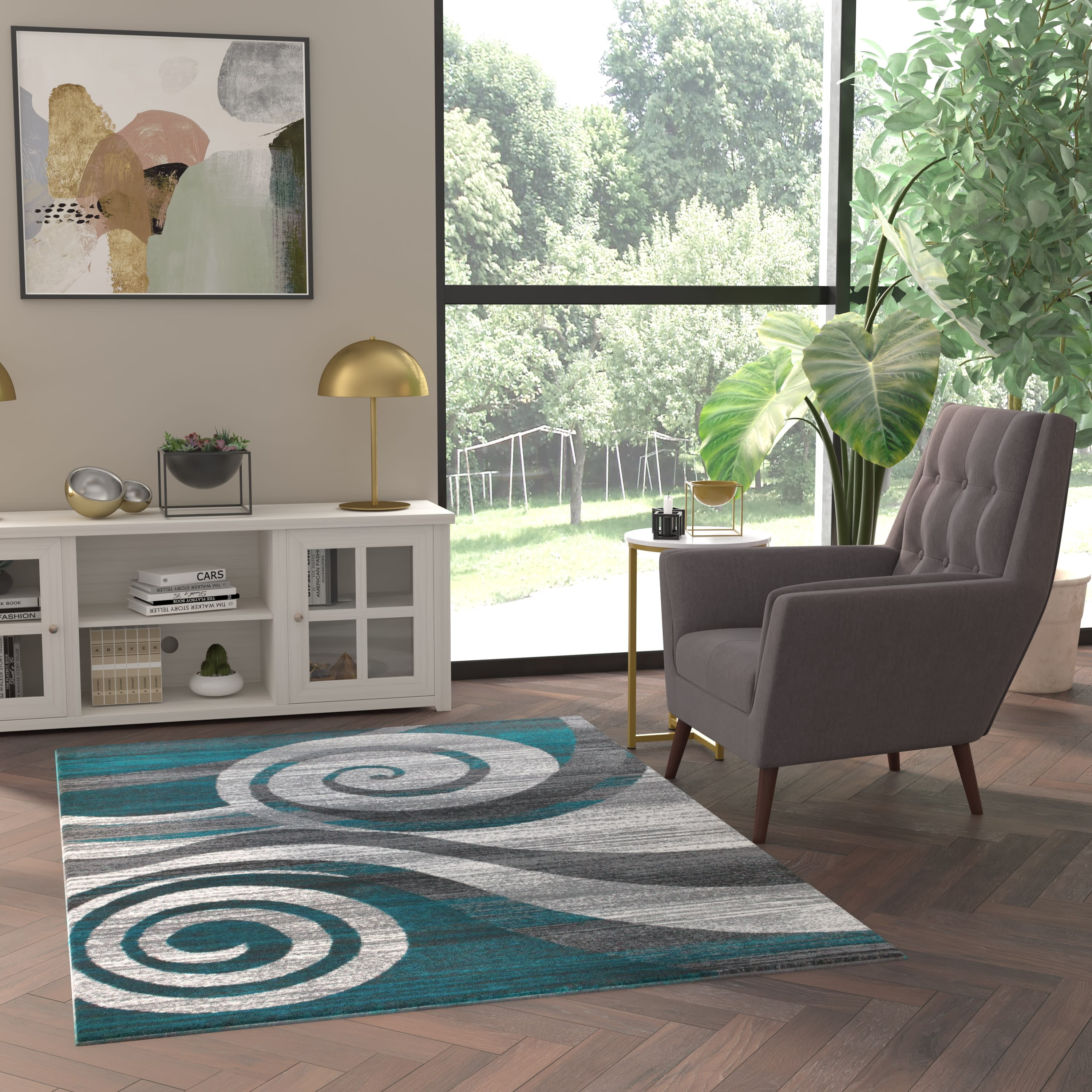 Emma + Oliver 5'x7' Contemporary Swirl Plush Pile Accent Rug with ...