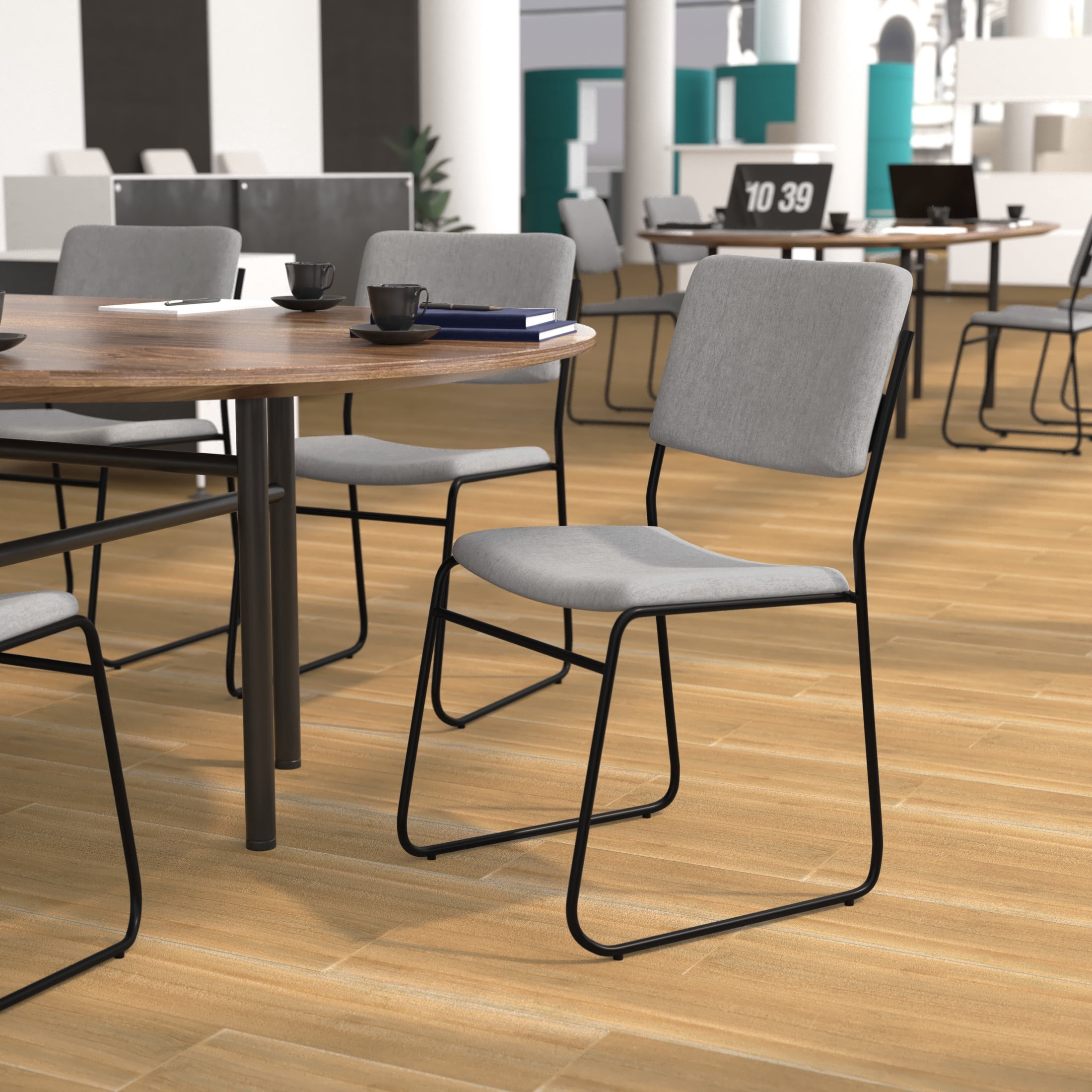 Emma + Oliver 500 lb. Capacity High Density Gray Fabric Stacking Chair ...