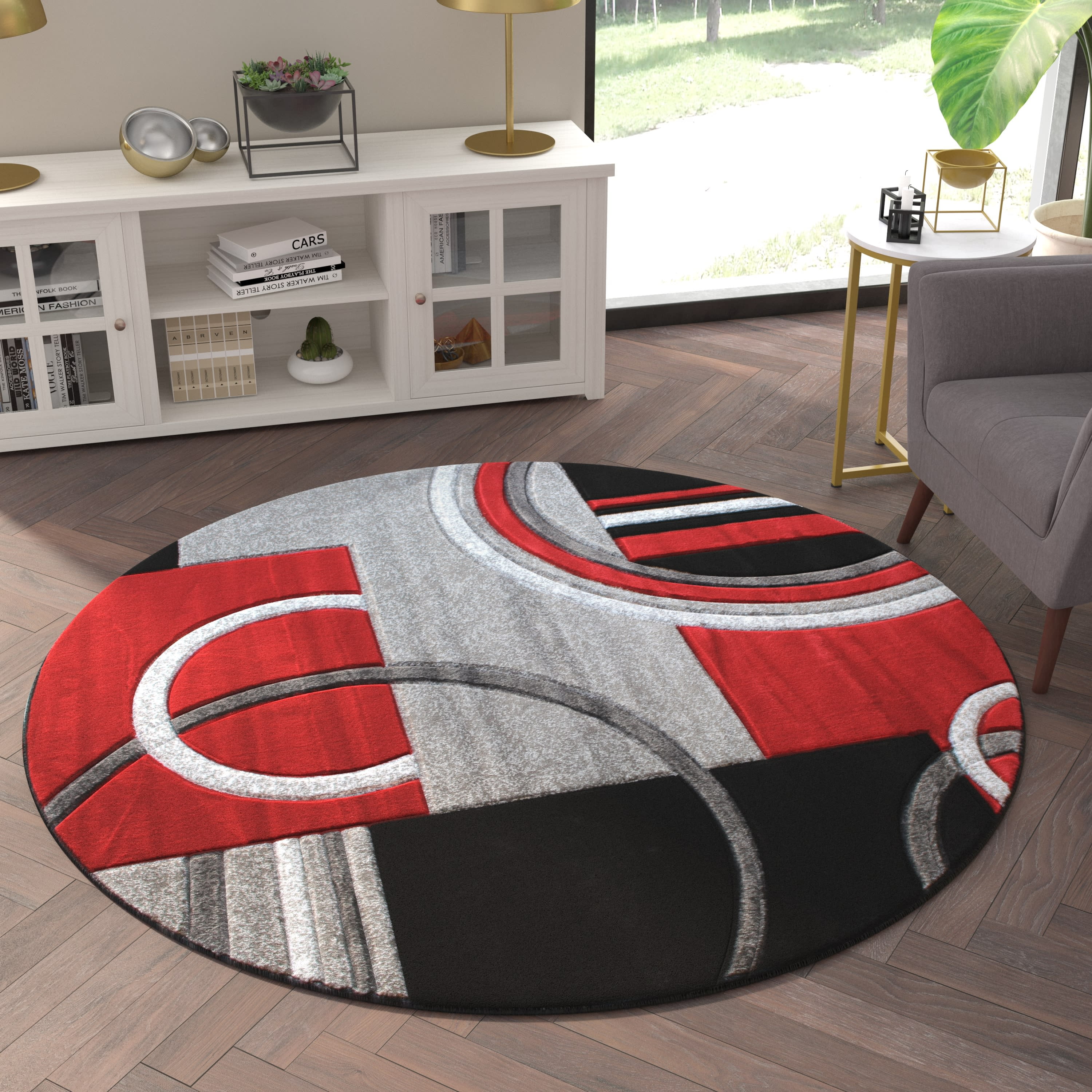 Emma + Oliver 5x5 Round Olefin Accent Rug with Modern Geometric Pattern ...