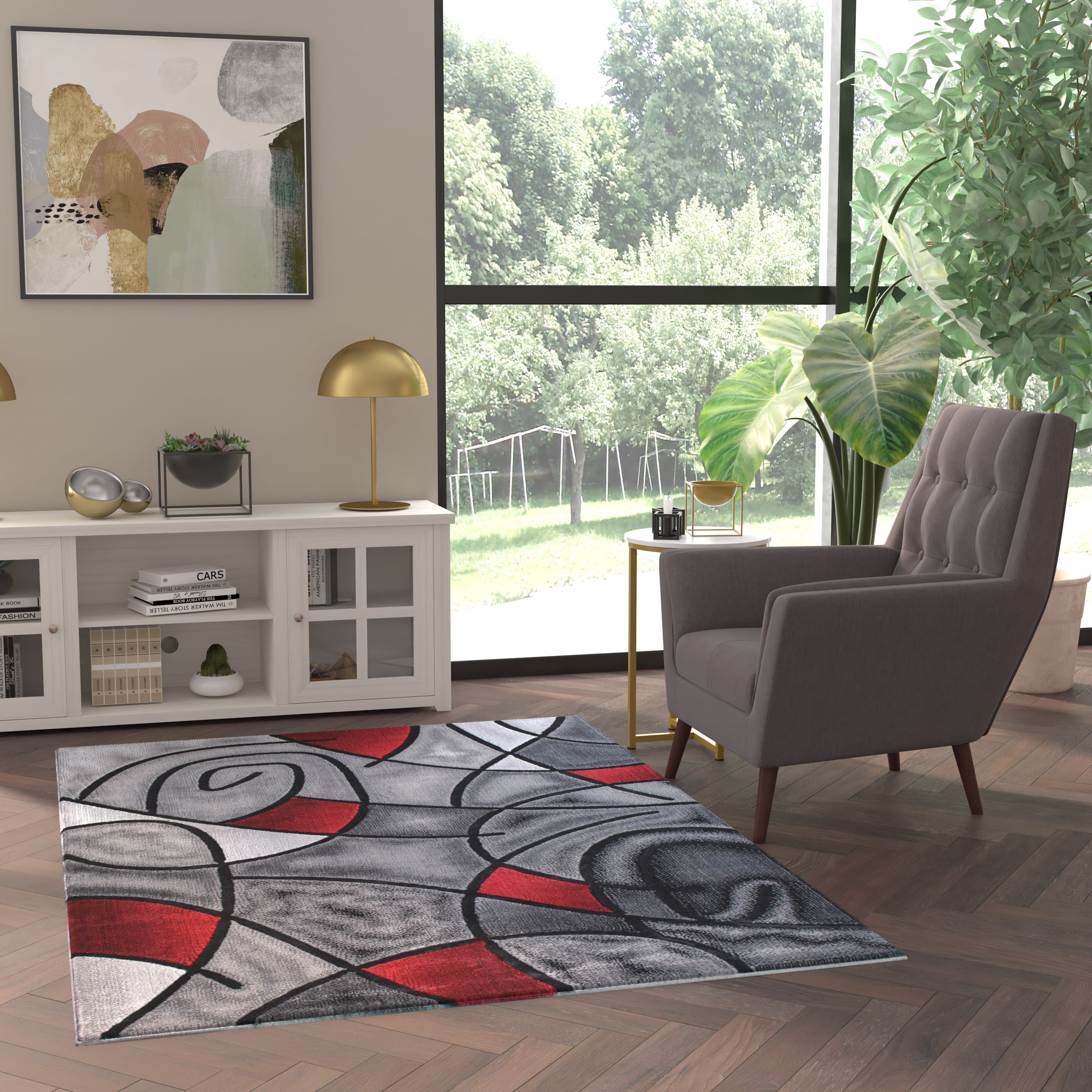 Emma + Oliver 5x7 Contemporary Abstract Geometric Olefin Accent Rug in ...