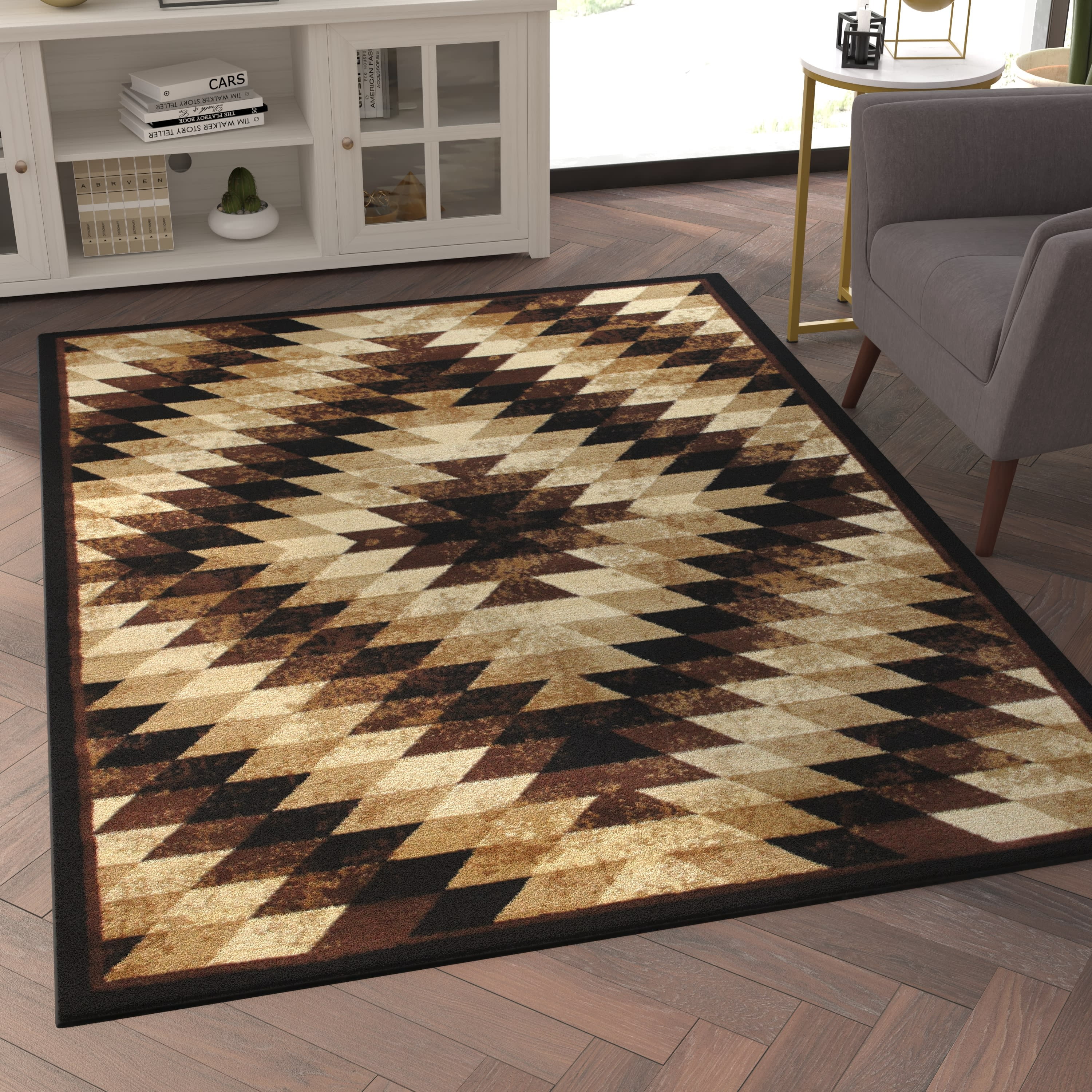 Emma + Oliver 5x7 Distressed Southwestern Diamond Motif Plush Pile ...