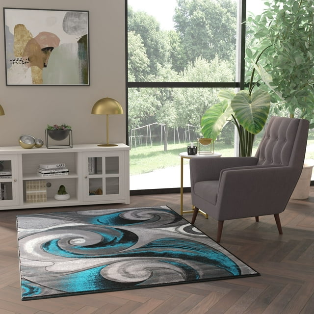 Emma + Oliver 5x7 Modern Abstract Olefin Accent Rug with Sculpted Wave ...