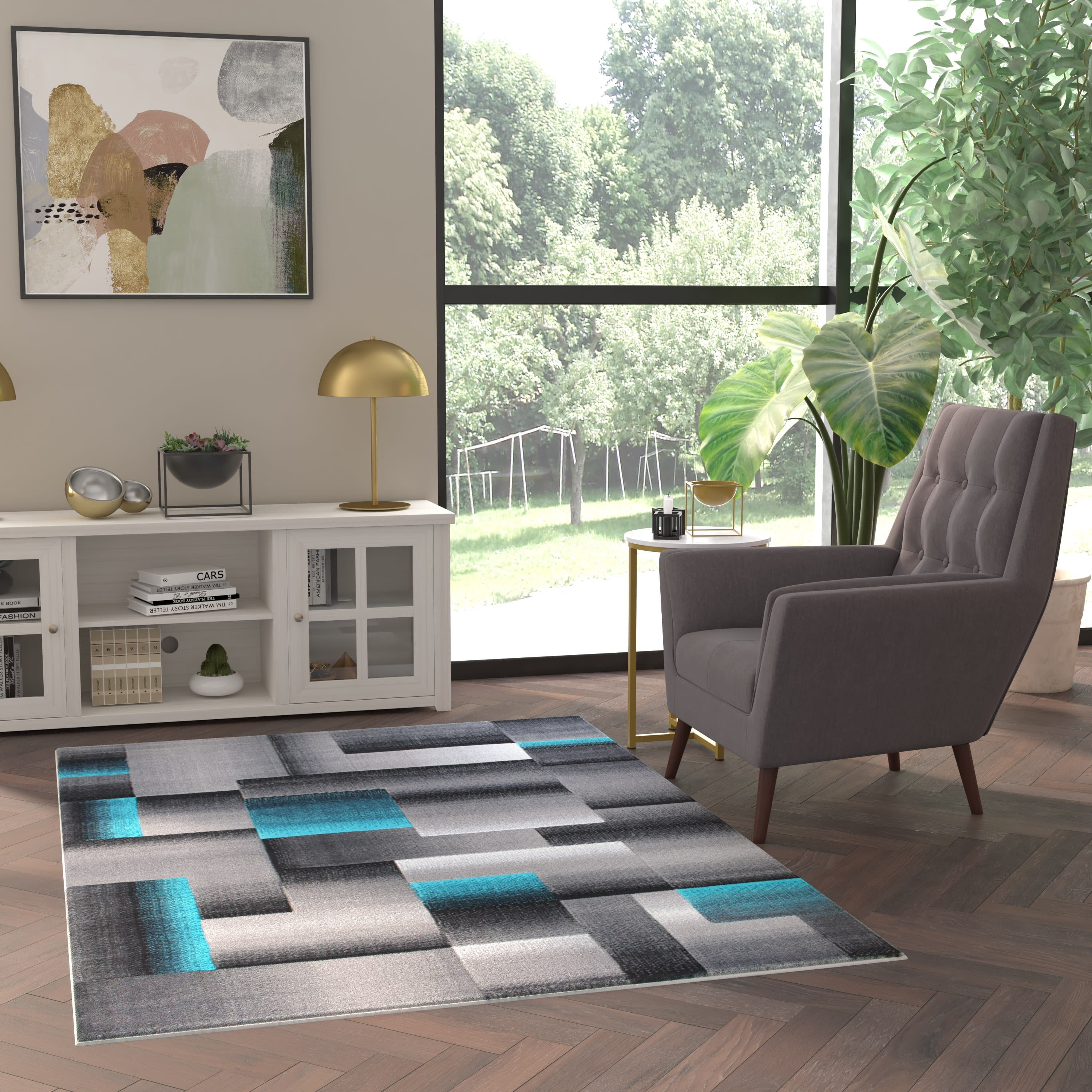 Emma + Oliver 5x7 Modern Cubist Olefin Accent Runner Rug in Gradient ...