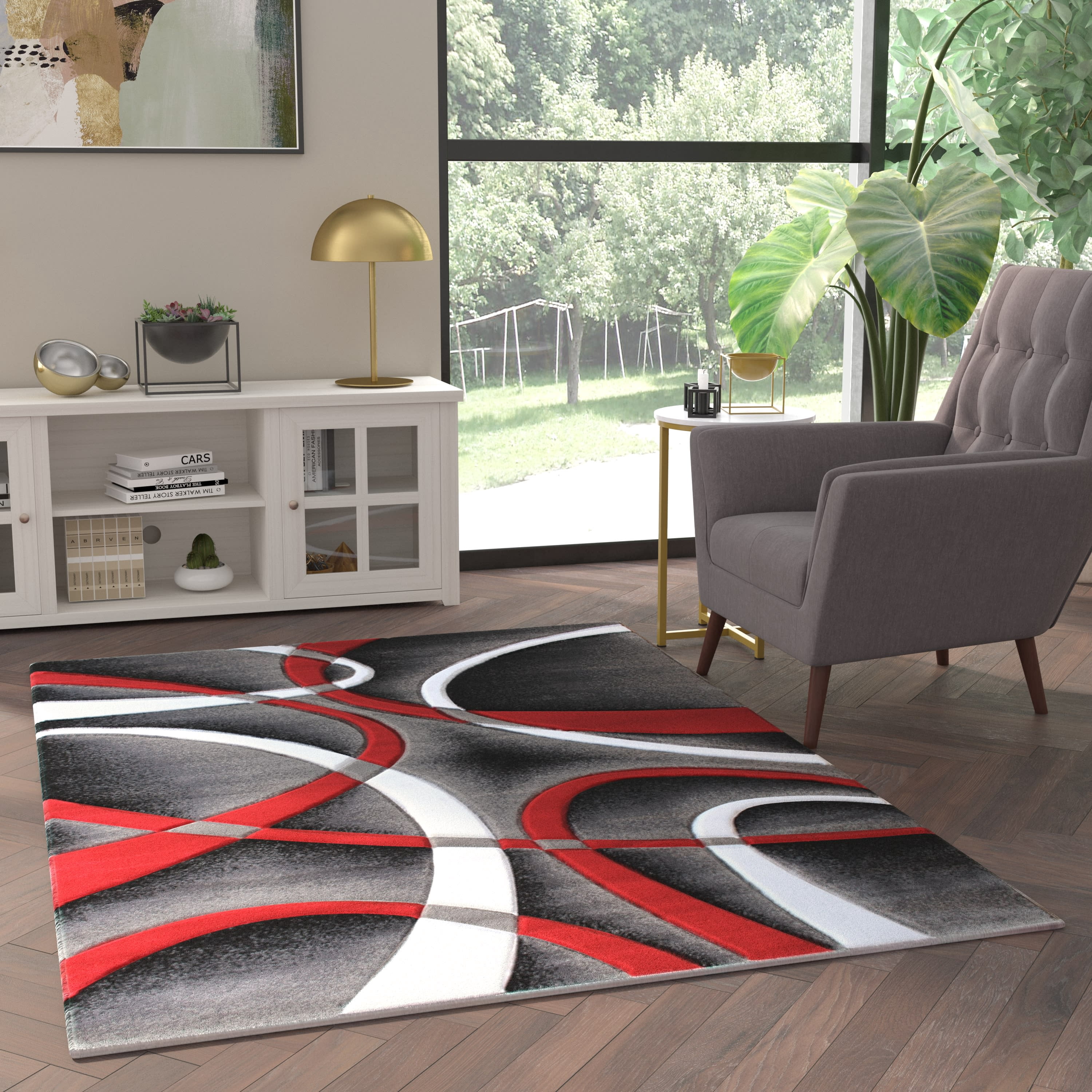 Emma + Oliver 5x7 Olefin Accent Rug with 3D Sculpted Intersecting Arch ...