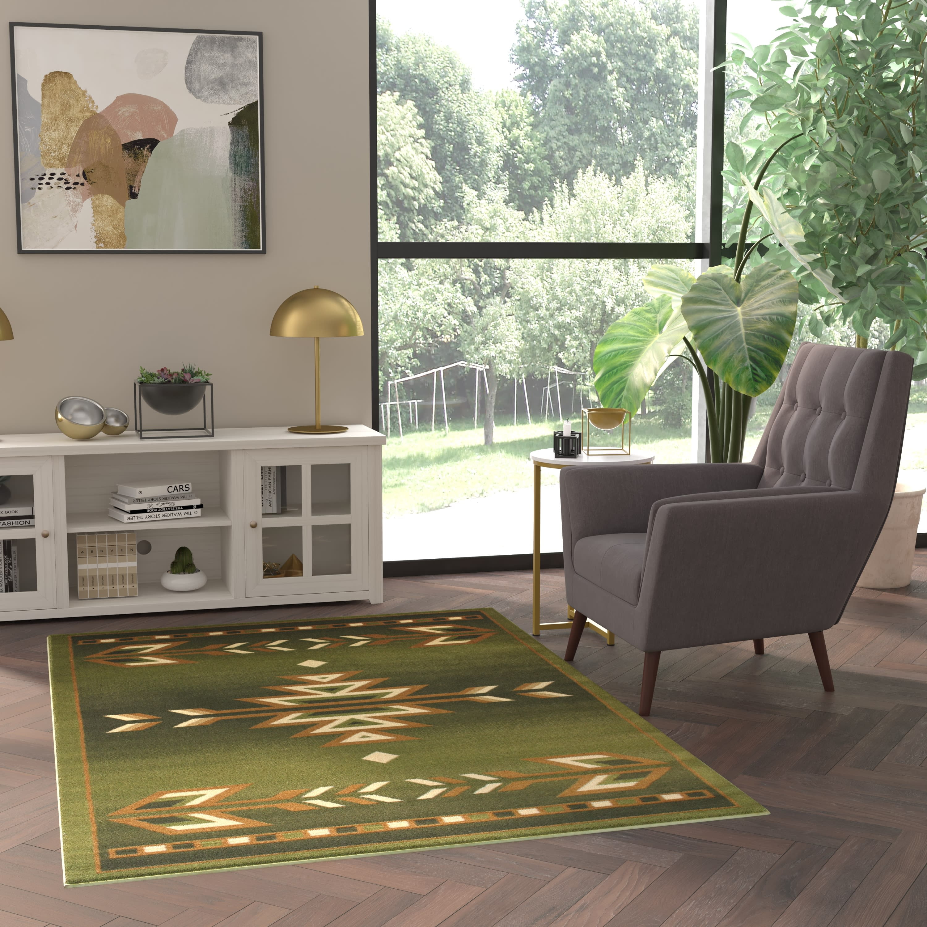 Emma + Oliver 5x7 Olefin Accent Rug with Southwestern Geometric Arrow ...